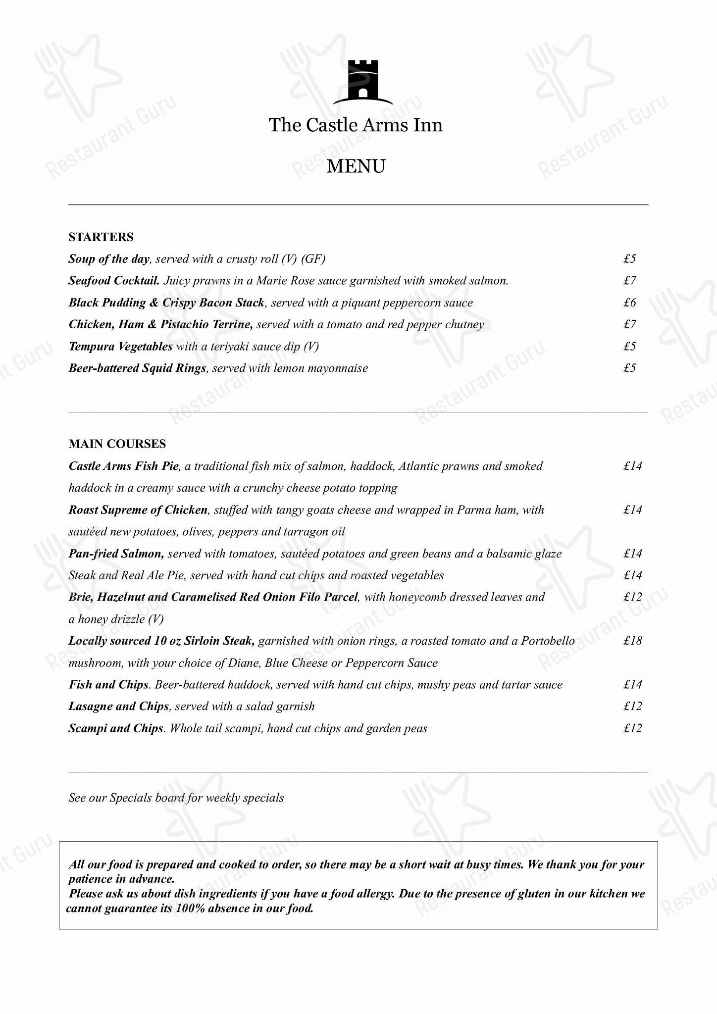 Menu at The Castle Arms Inn pub & bar, Bedale