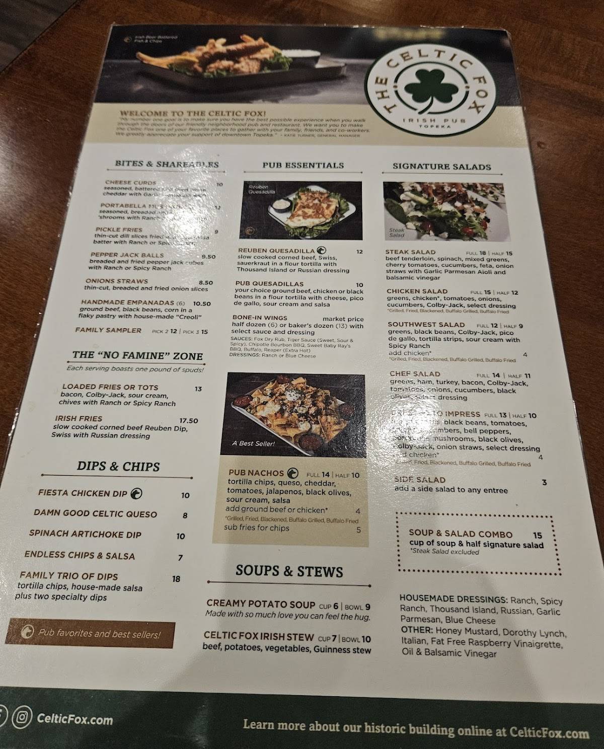 Menu at The Celtic Fox pub & bar, Topeka