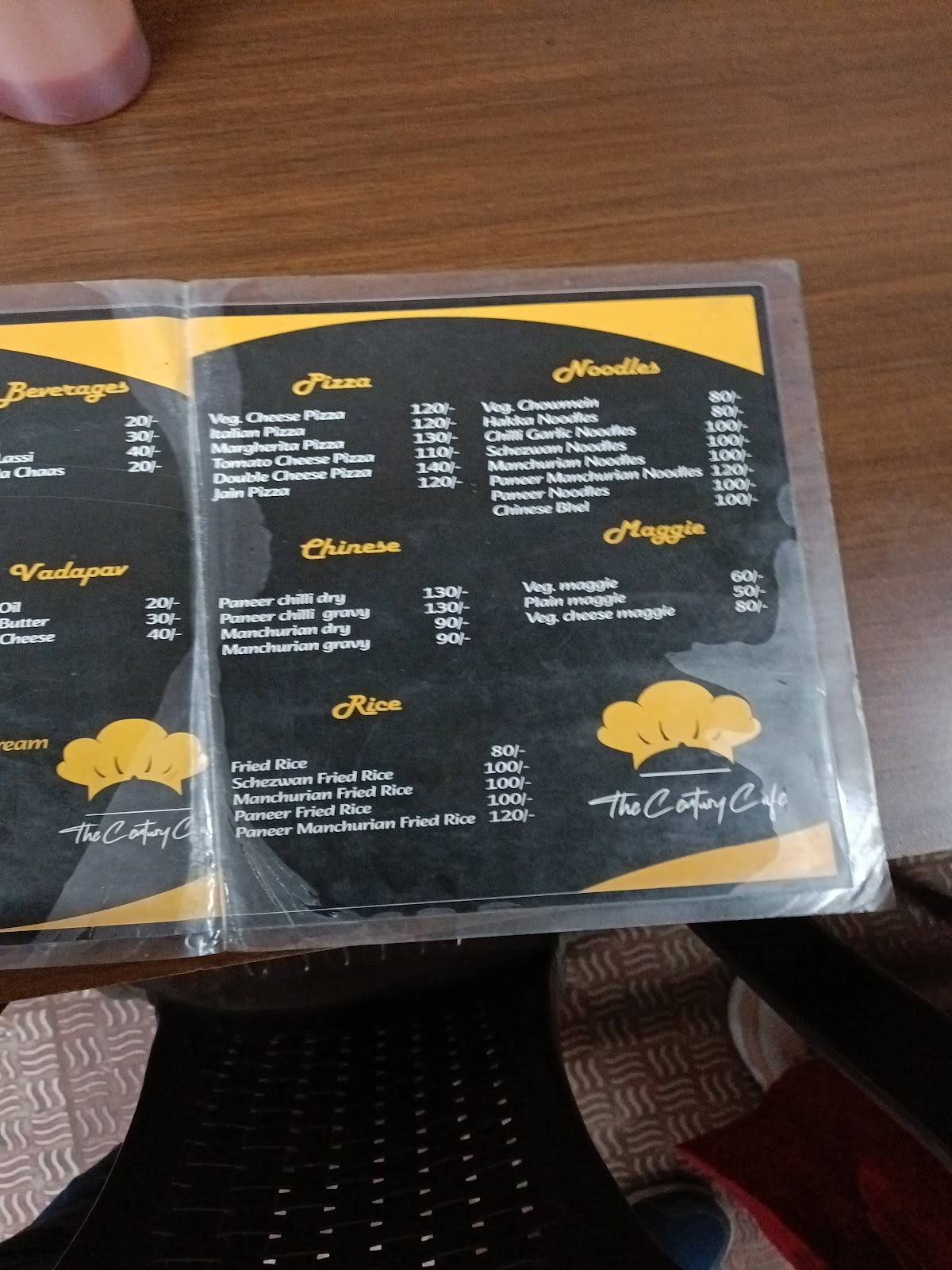 Menu at The Century Cafe, Udaipur