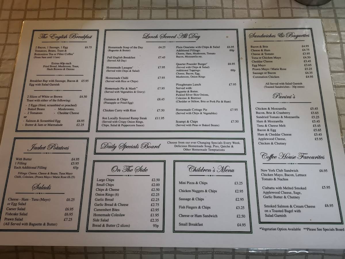 Menu at The Coffee House, Thame