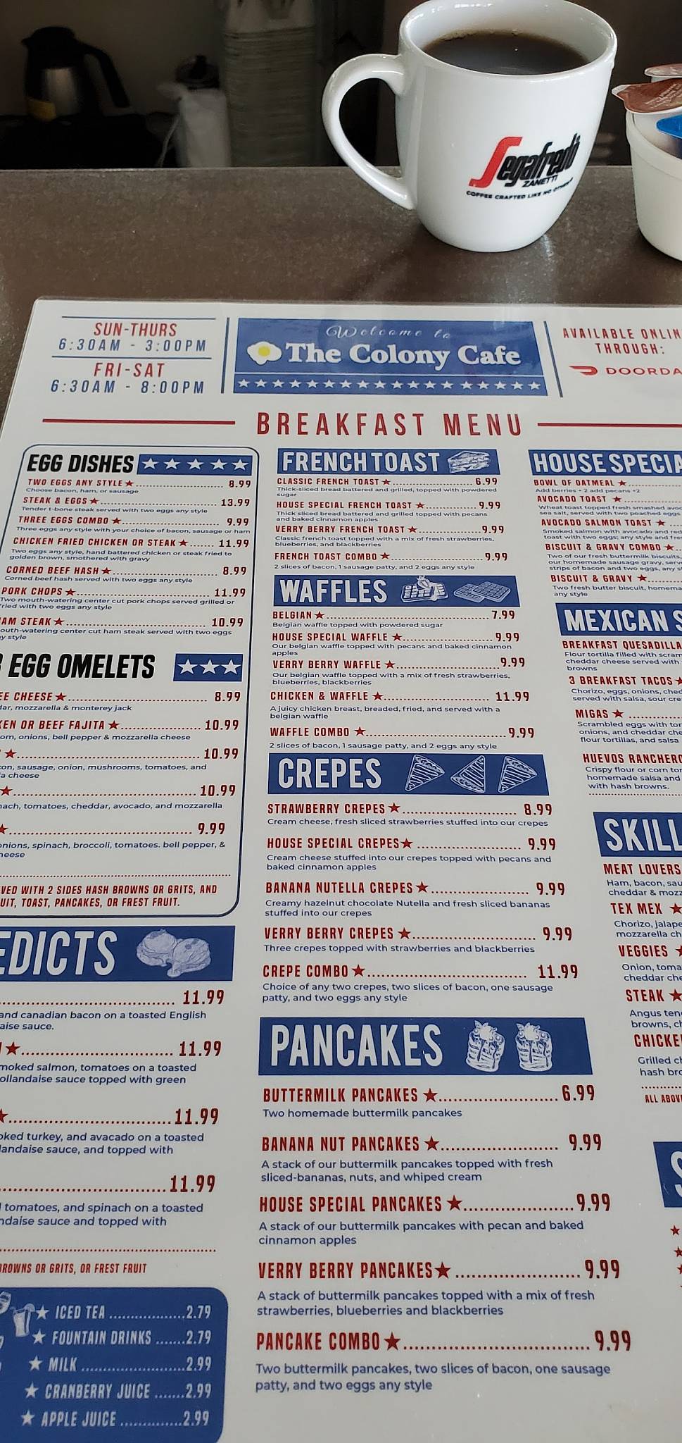 Menu at The Colony Cafe, The Colony, S Colony Blvd Ste.120