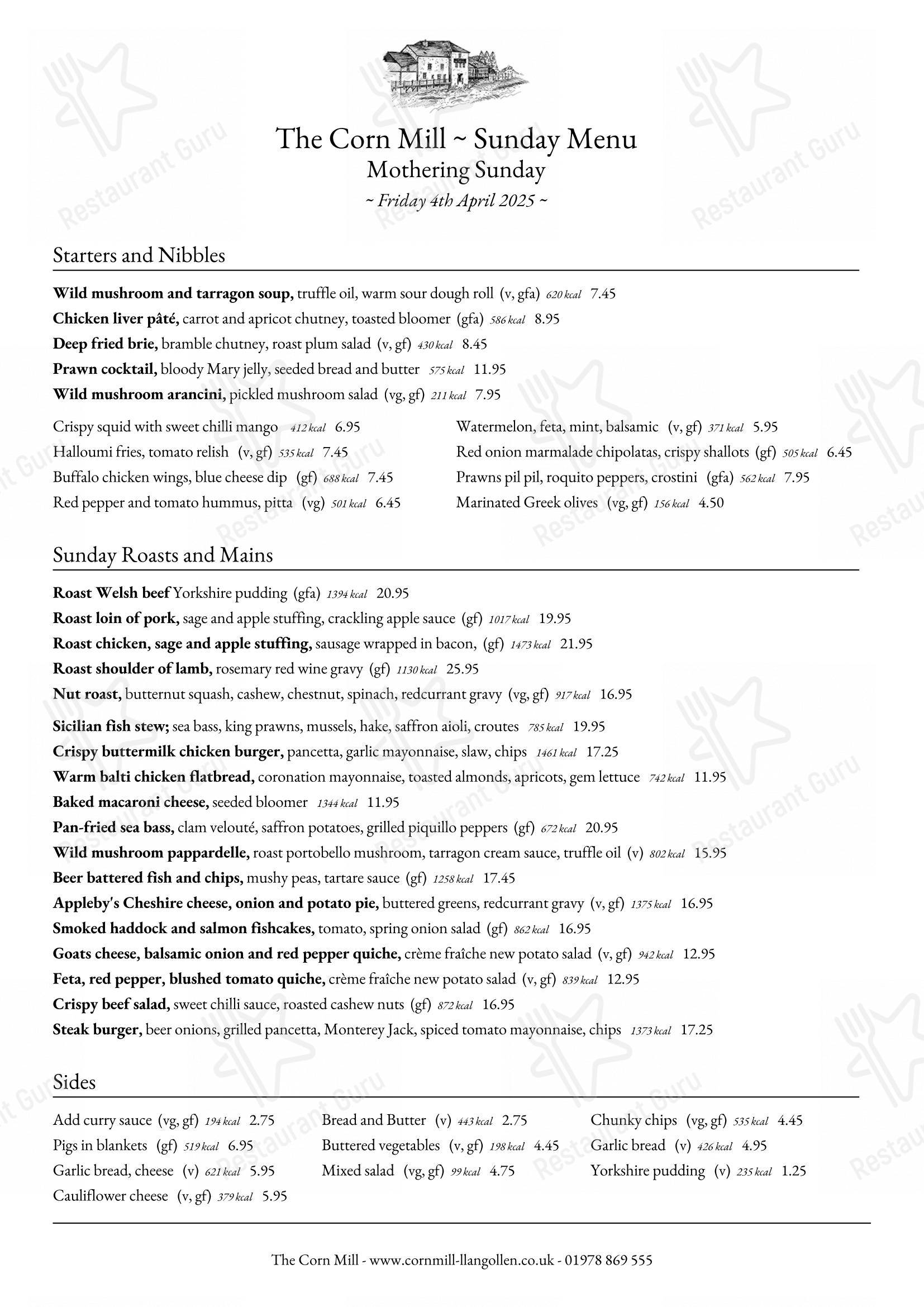 Menu at The Corn Mill pub & bar, Llangollen