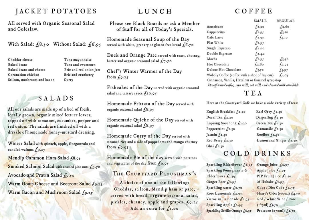 Menu at The Courtyard Cafe, Somerton