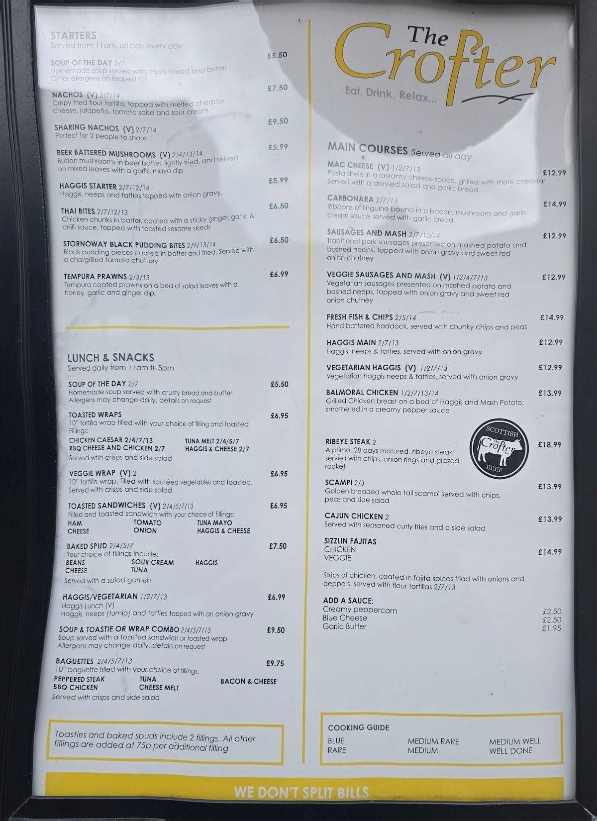 Menu at The Crofter Bar and Restaurant, Fort William