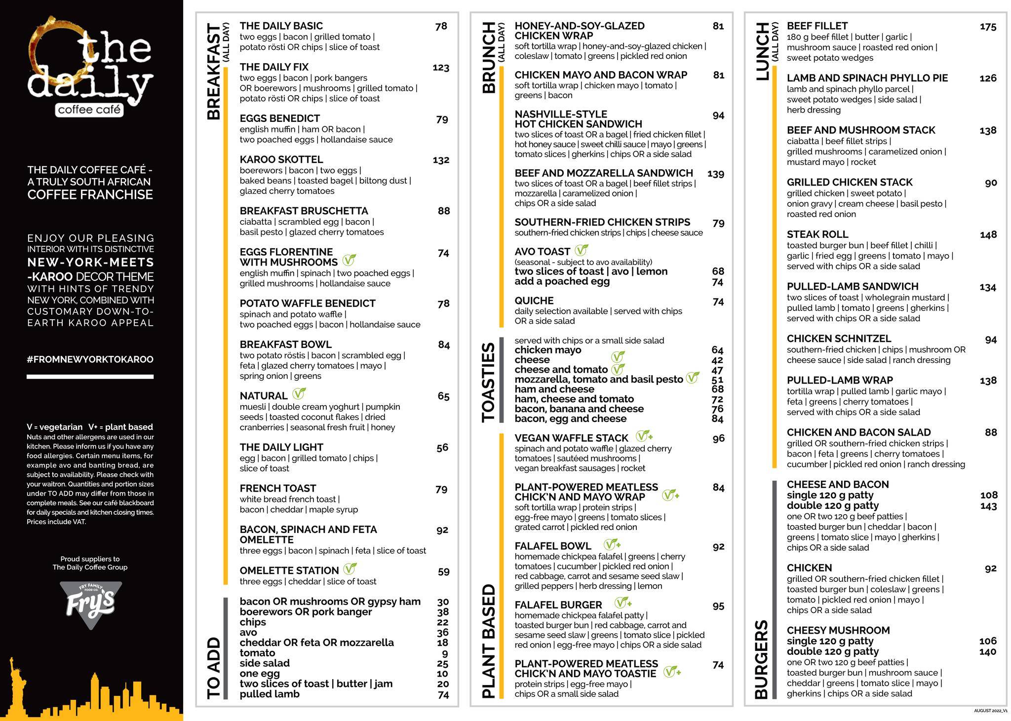 Menu at The Daily Coffee Cafe, Centurion, Cnr. John Vorster & Karee Streets