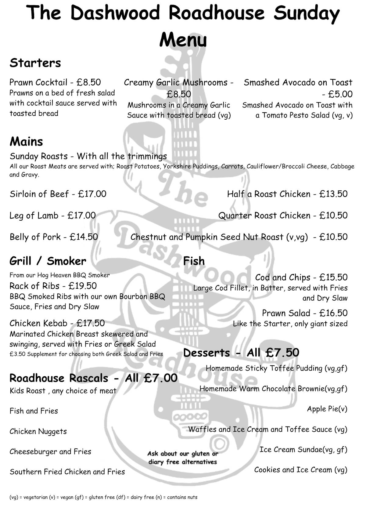 Menu at The Dashwood Roadhouse pub & bar, High Wycombe