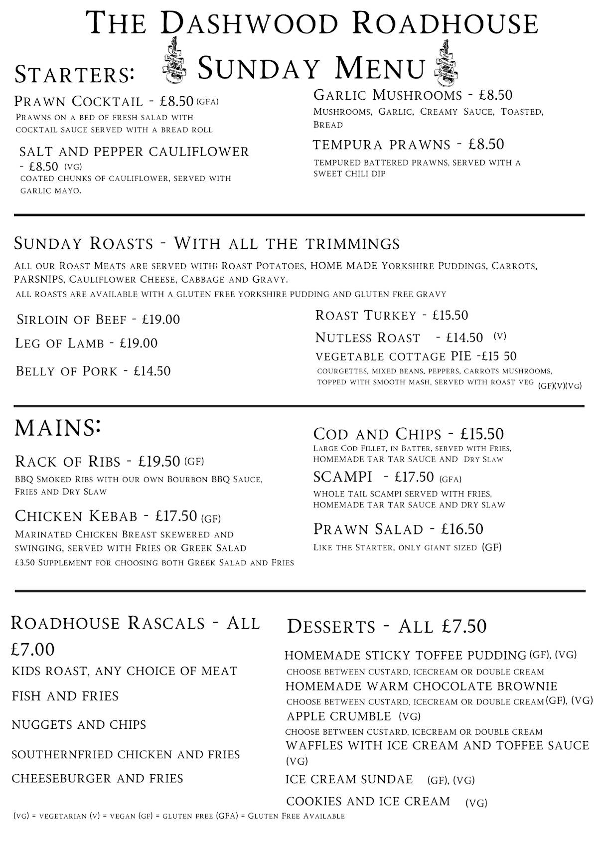 Menu at The Dashwood Roadhouse pub & bar, High Wycombe