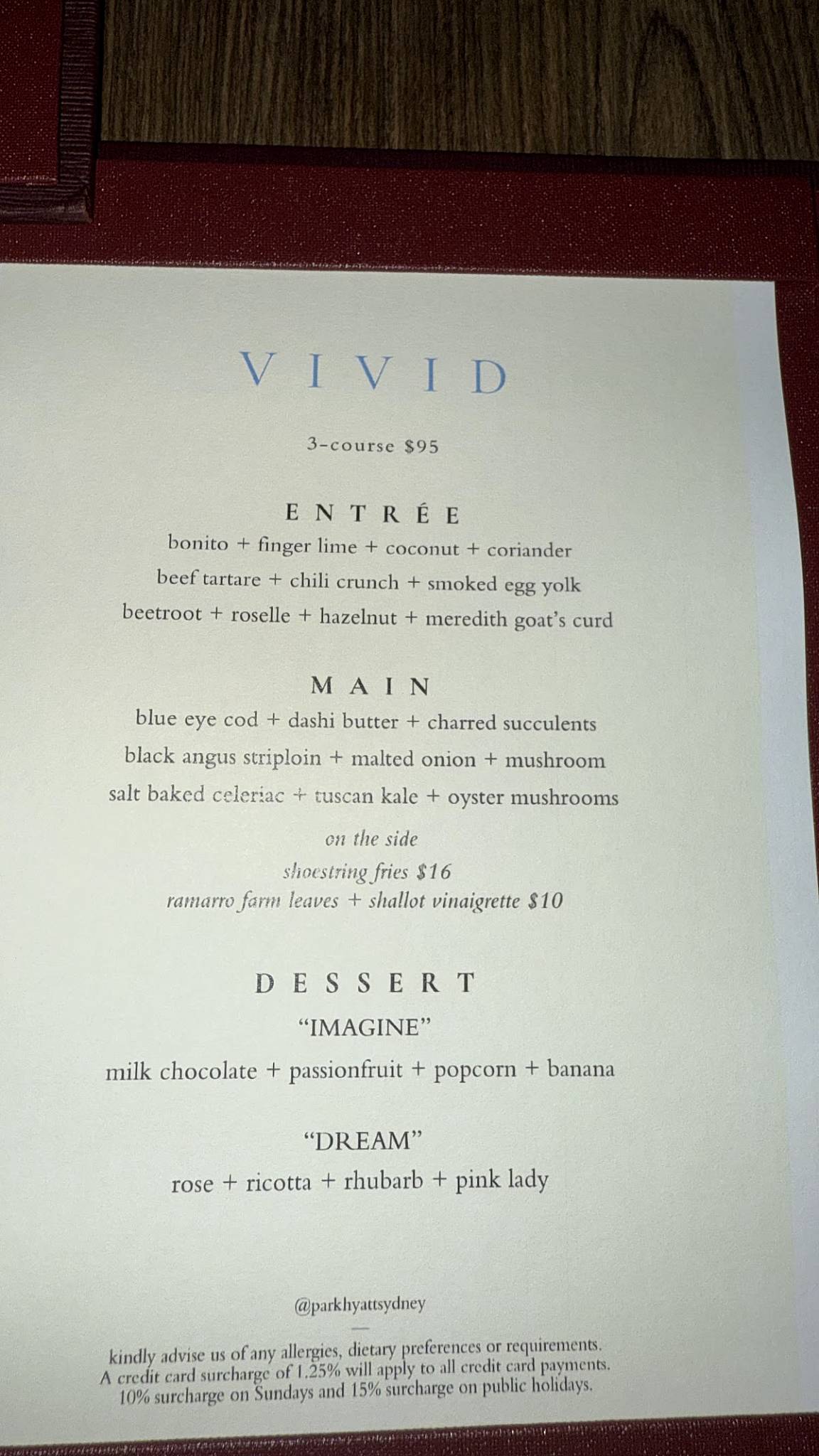 Menu at The Dining Room by James Viles restaurant, The Rocks, 7 Hickson Rd
