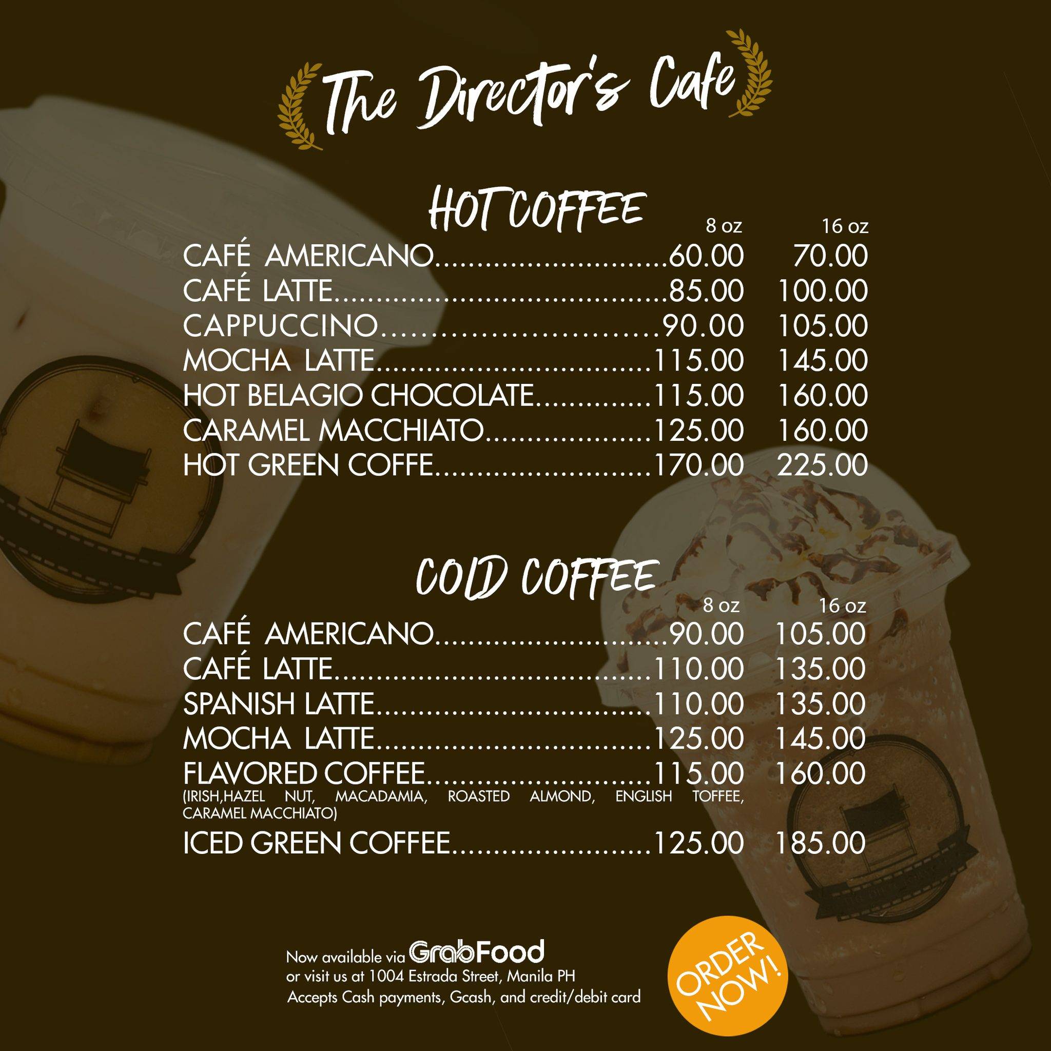 Menu at The Director's Cafe, Manila