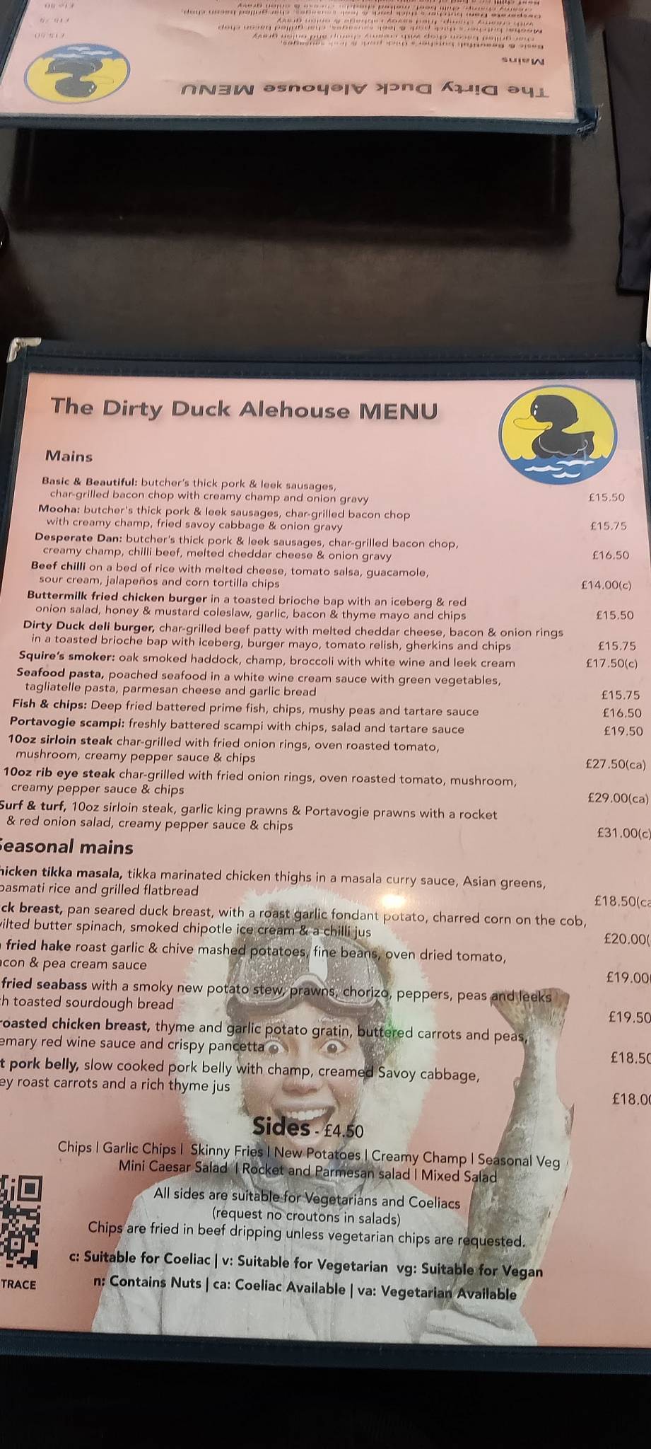 Menu at The Dirty Duck Alehouse pub & bar, Holywood