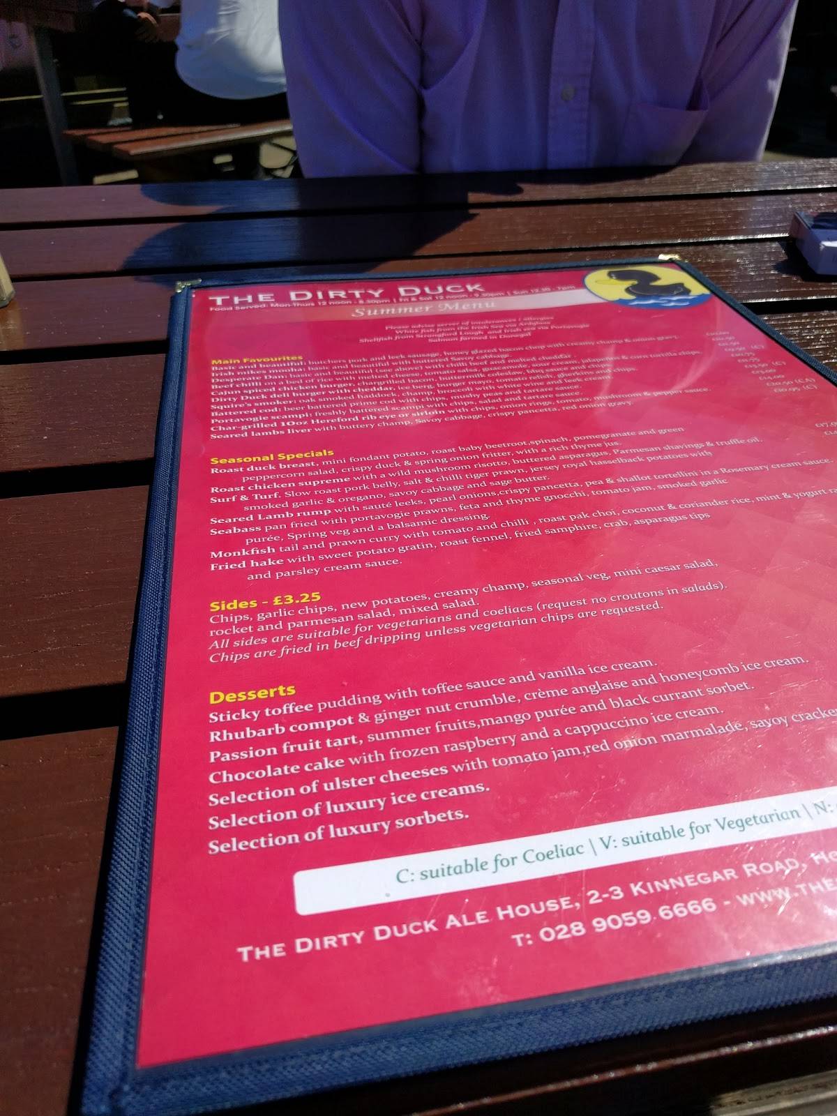 Menu at The Dirty Duck Alehouse pub & bar, Holywood