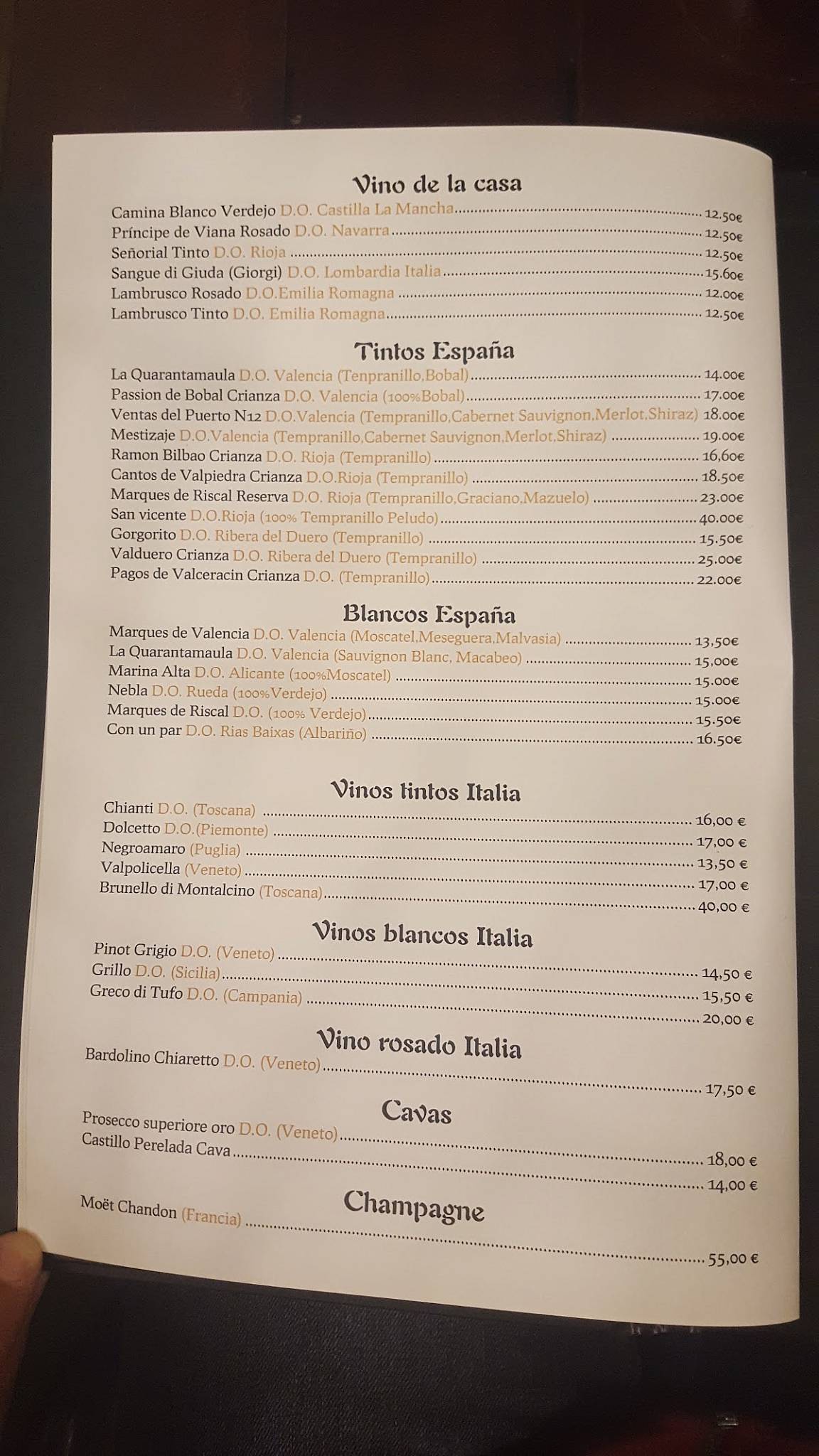 Carta del restaurante La Divina Comedia Playa, Valencia, Passeig del Neptú