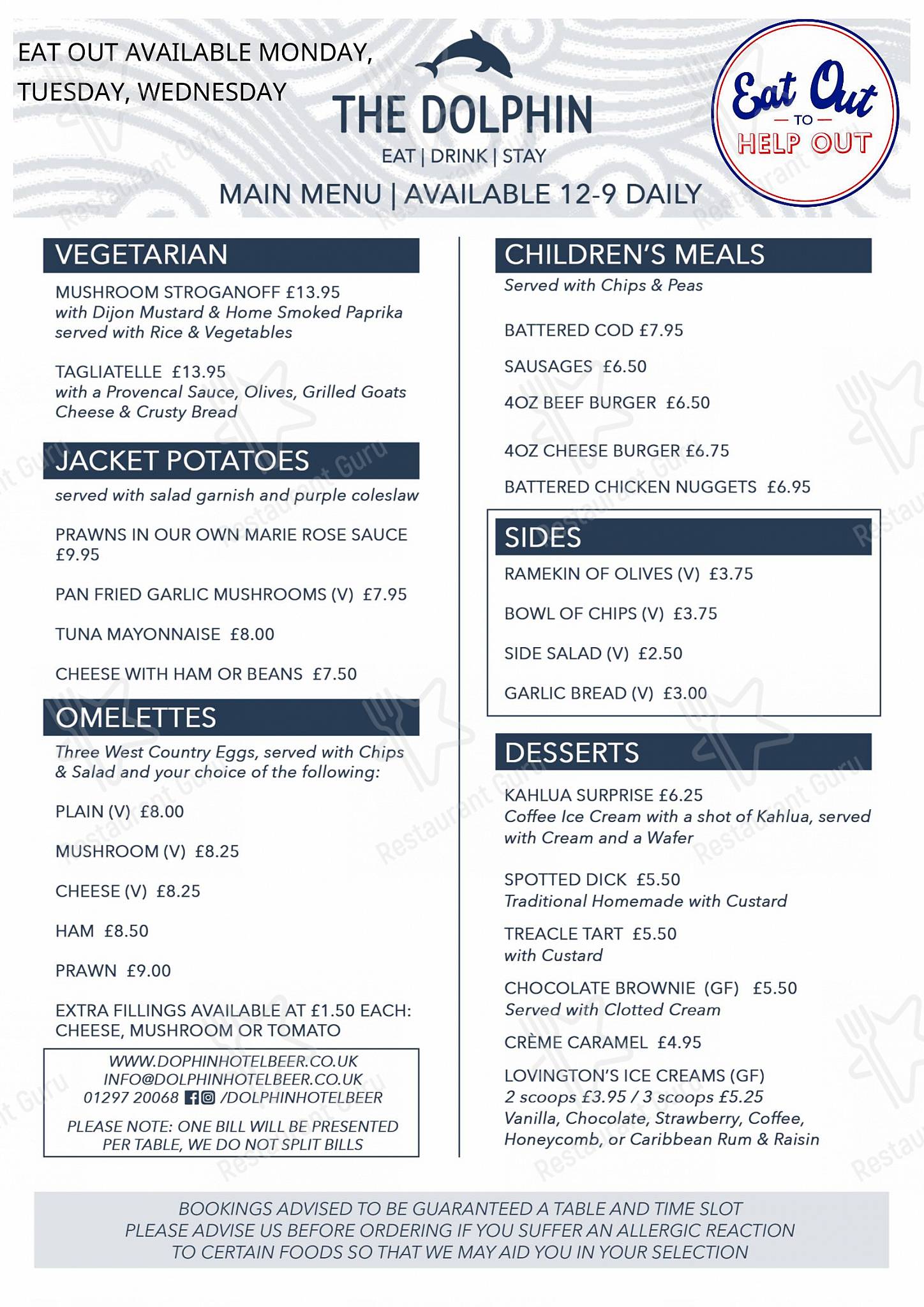 Menu at The Dolphin Hotel pub & bar, Seaton