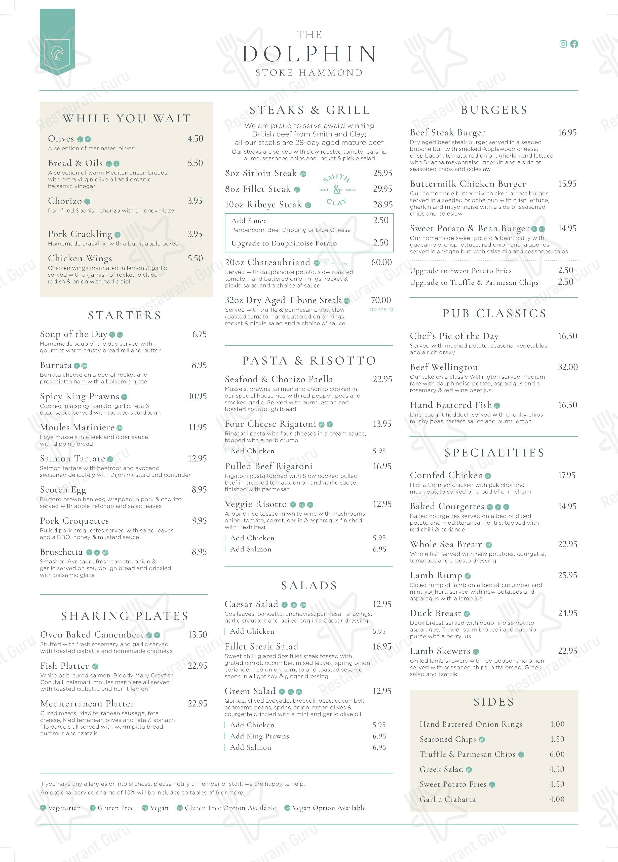 Menu at The Dolphin Pub, Leighton Buzzard