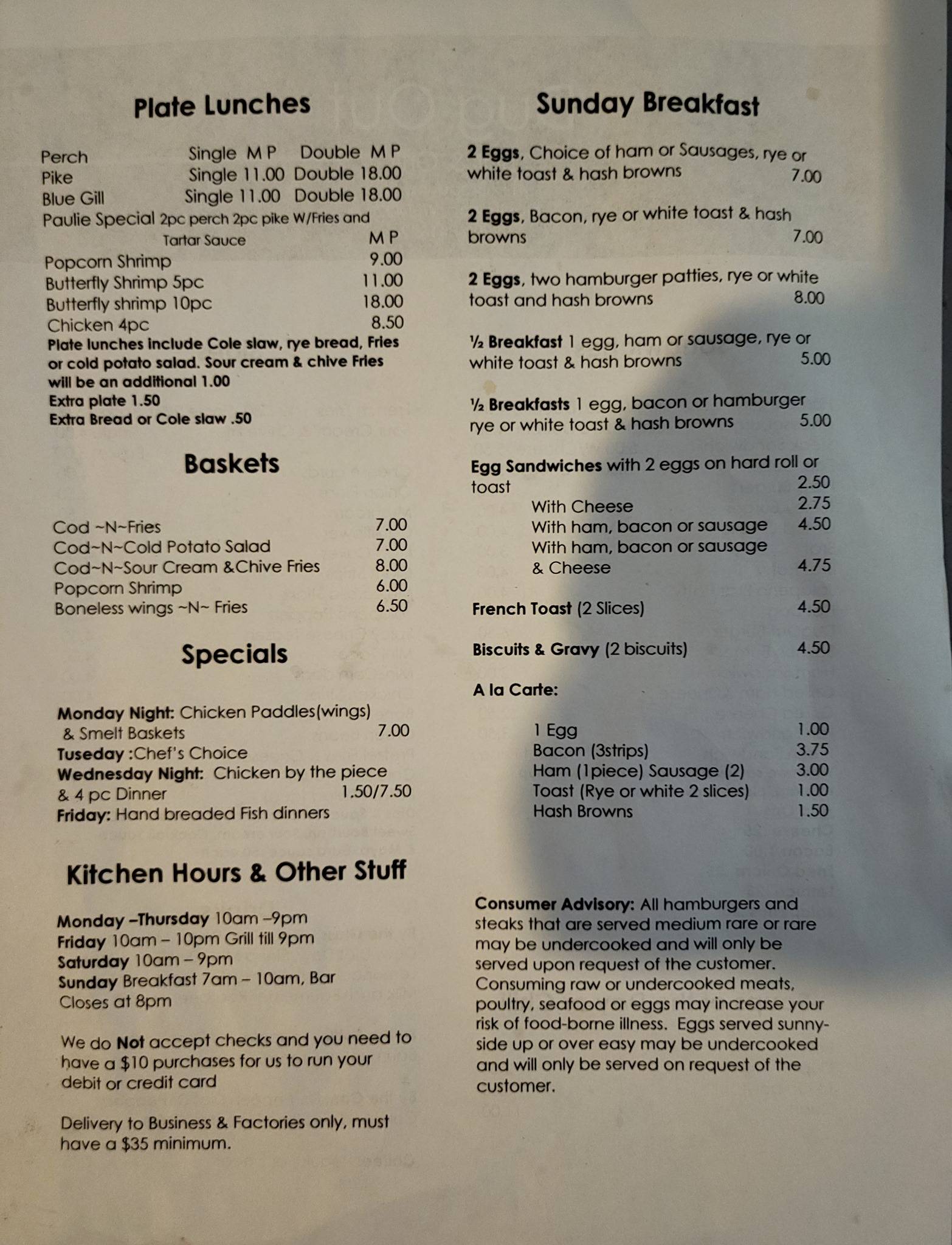 Menu at The Dugout Bar & Grill, Manitowoc