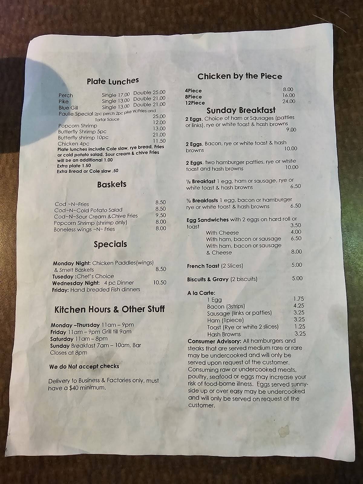 Menu at The Dugout Bar & Grill, Manitowoc