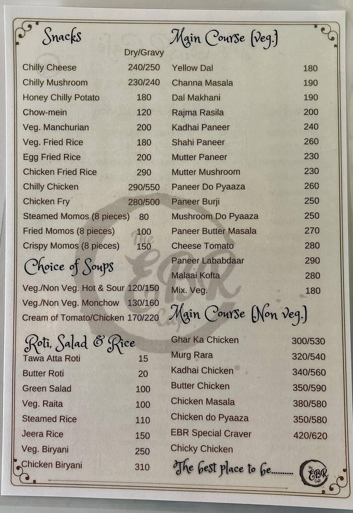 Menu at The EBR Cafe Shimla, Shimla