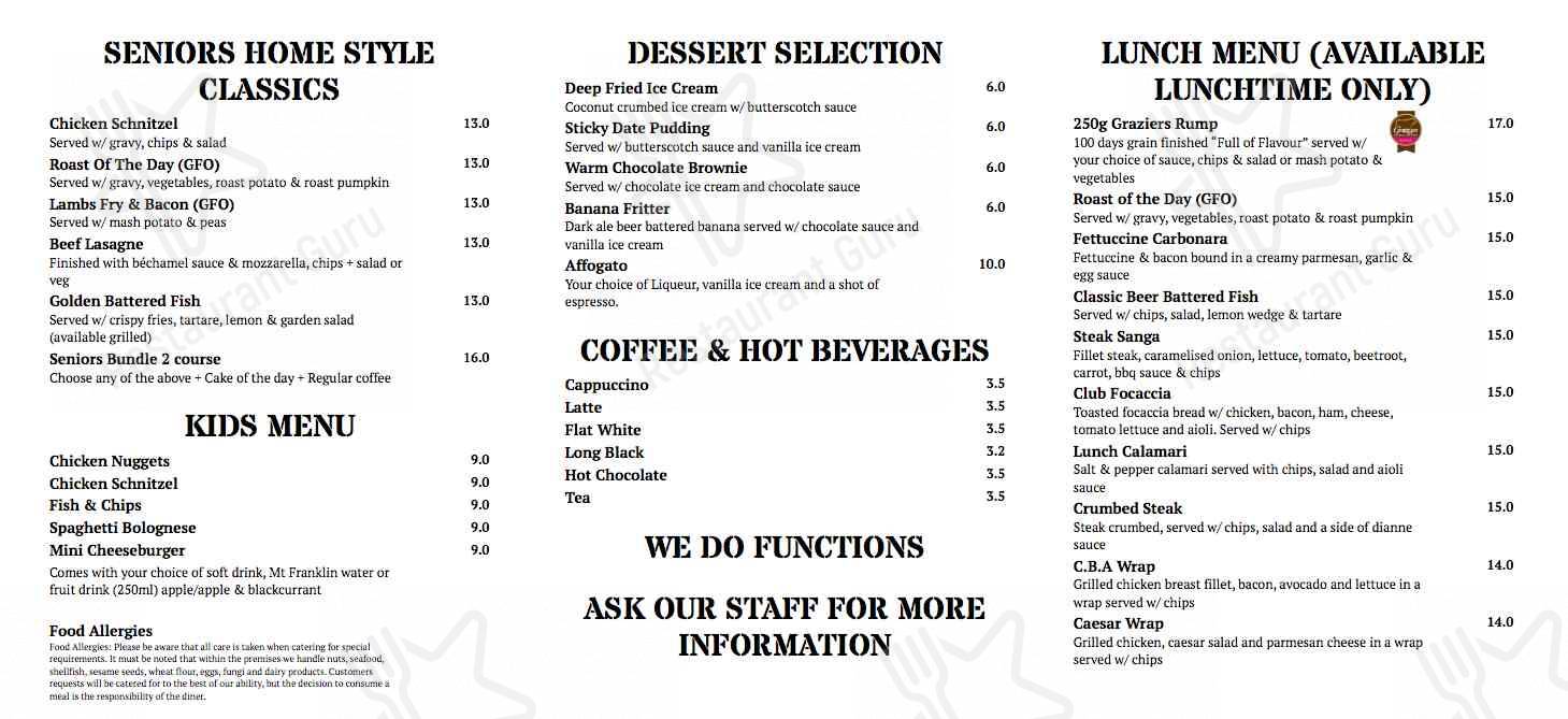 Menu at The Edge Hill Tavern pub & bar, Manunda