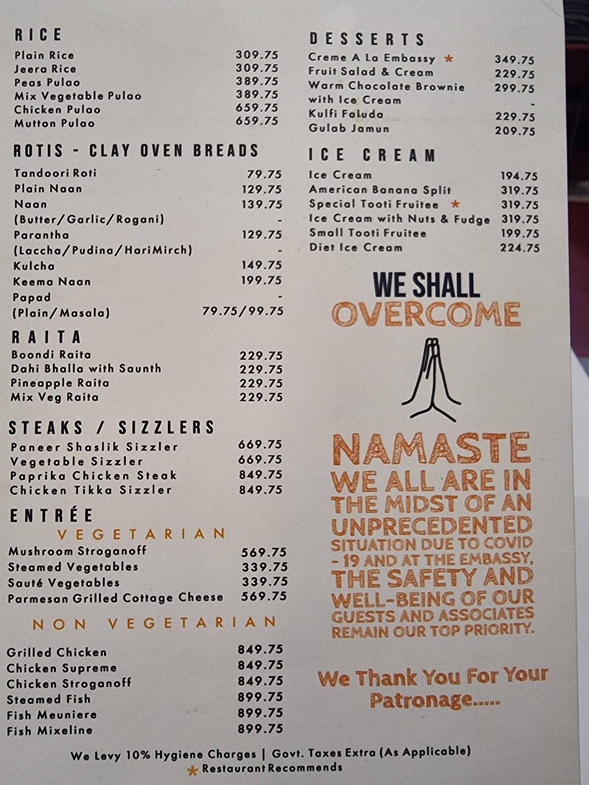 Menu at The Embassy Restaurant, New Delhi