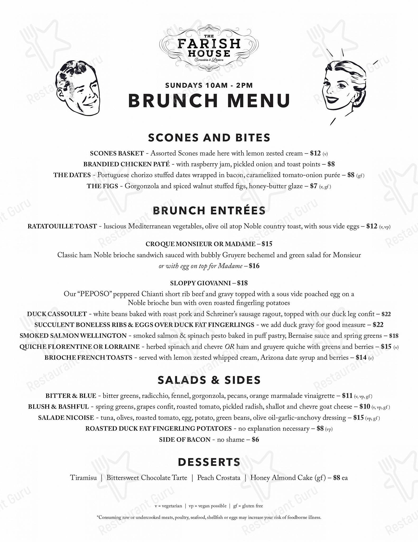 Menu at The Farish House restaurant, Phoenix