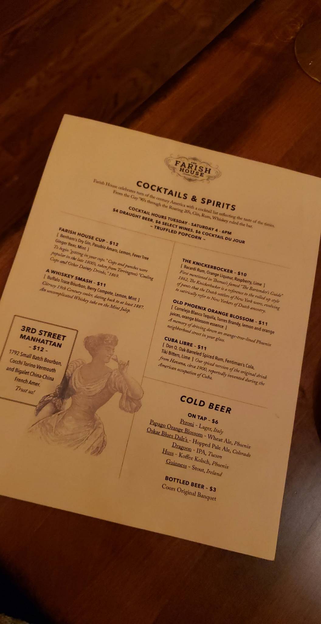 Menu at The Farish House restaurant, Phoenix