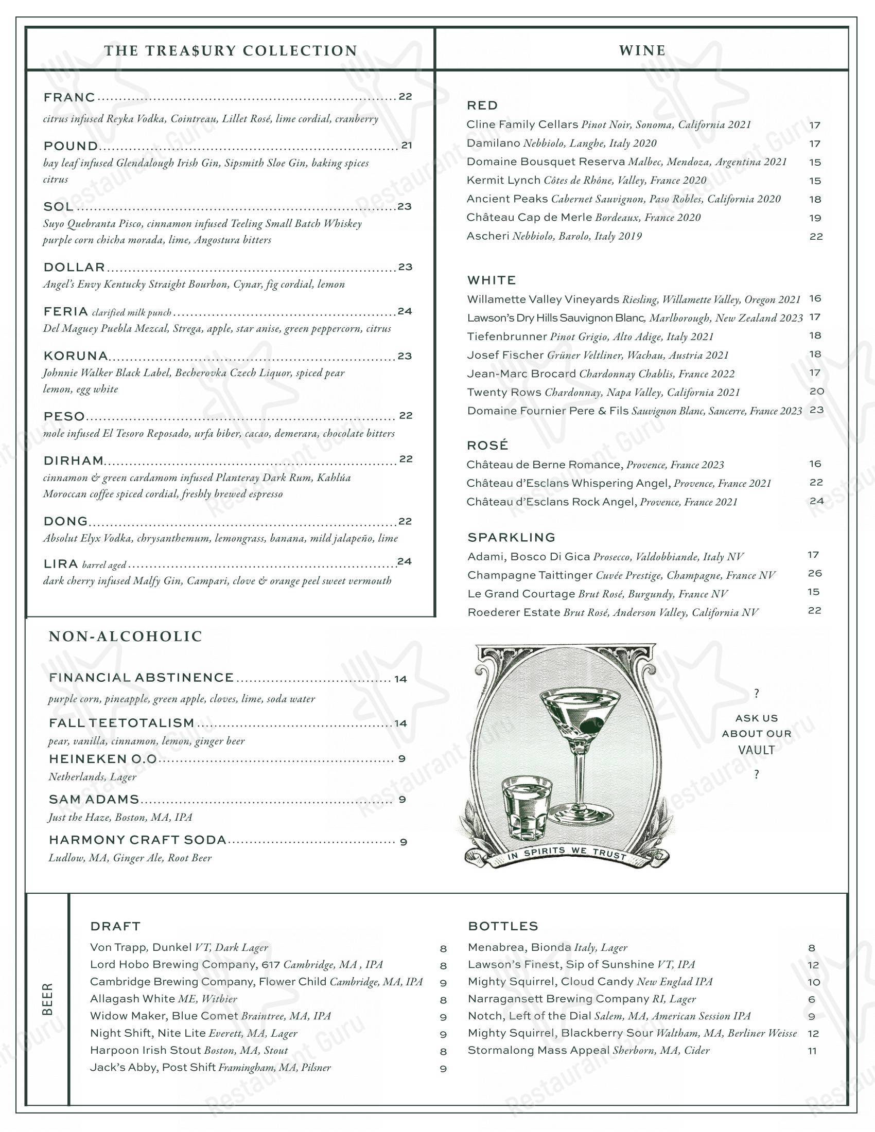 Menu at The Fed at The Langham, Boston pub & bar, Boston