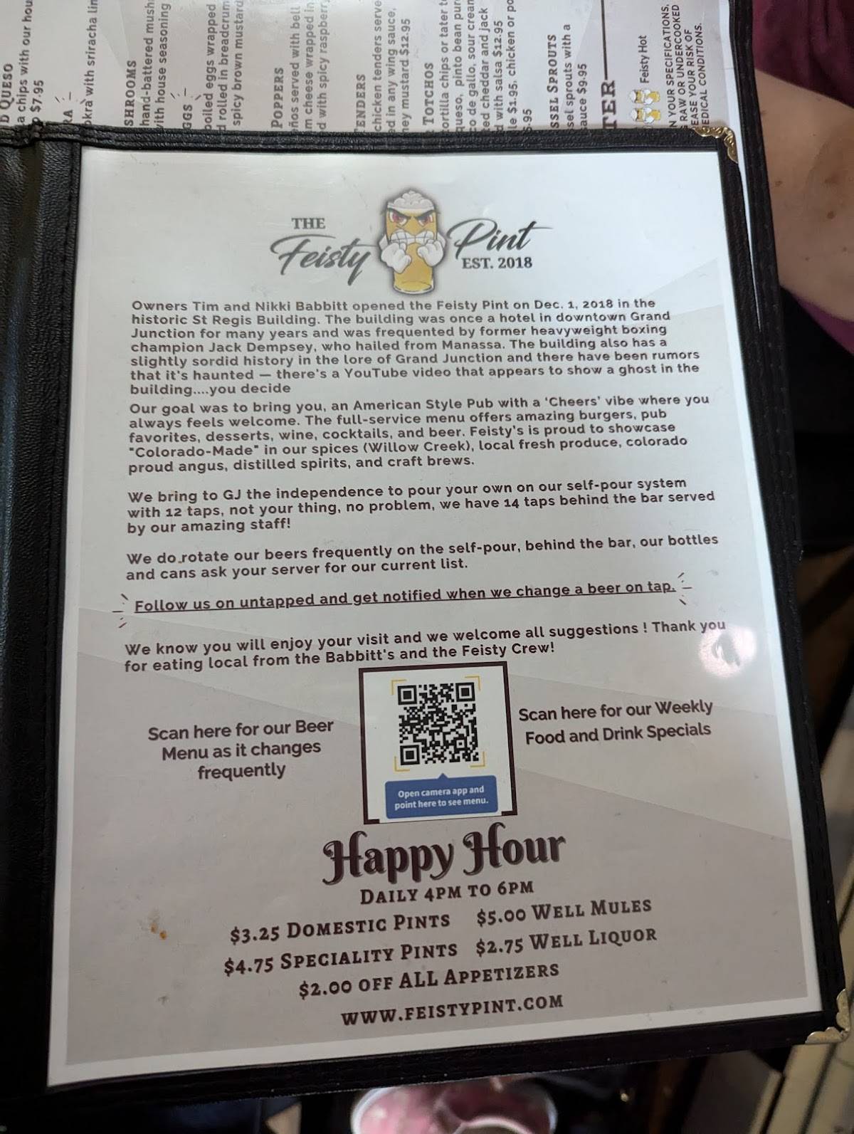 Menu at The Feisty Pint pub & bar, Grand Junction