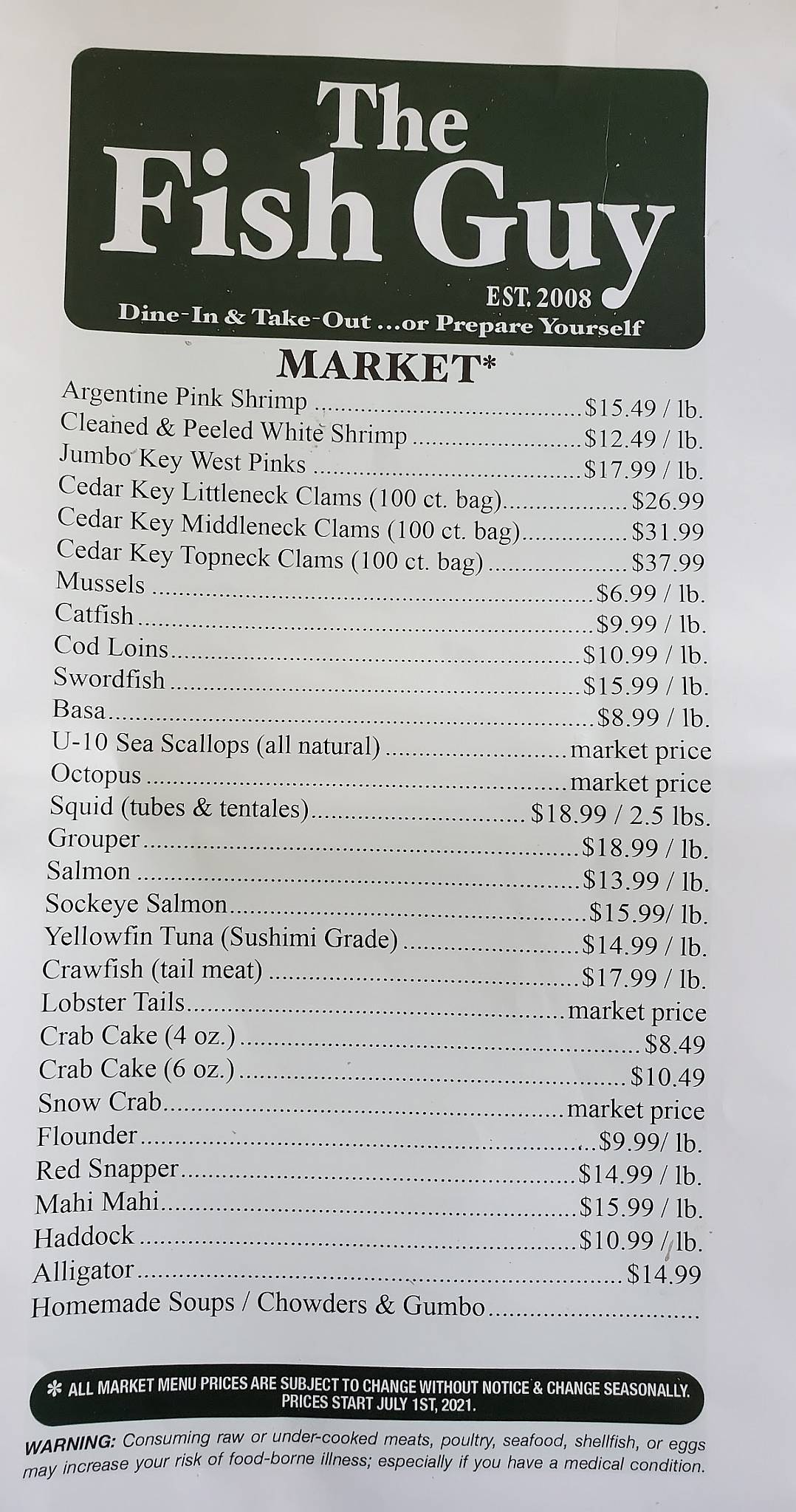 Menu at The Fish Guy restaurant, New Port Richey