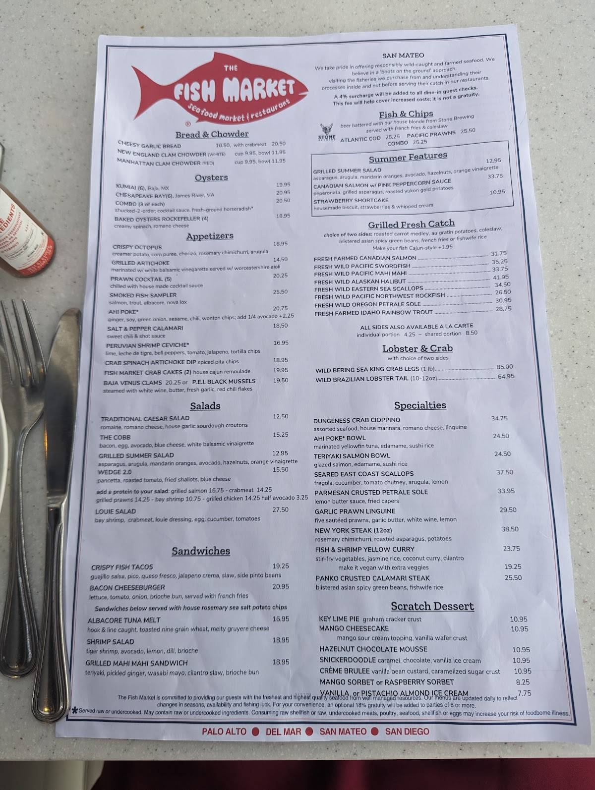 Menu at The Fish Market - San Mateo restaurant, San Mateo