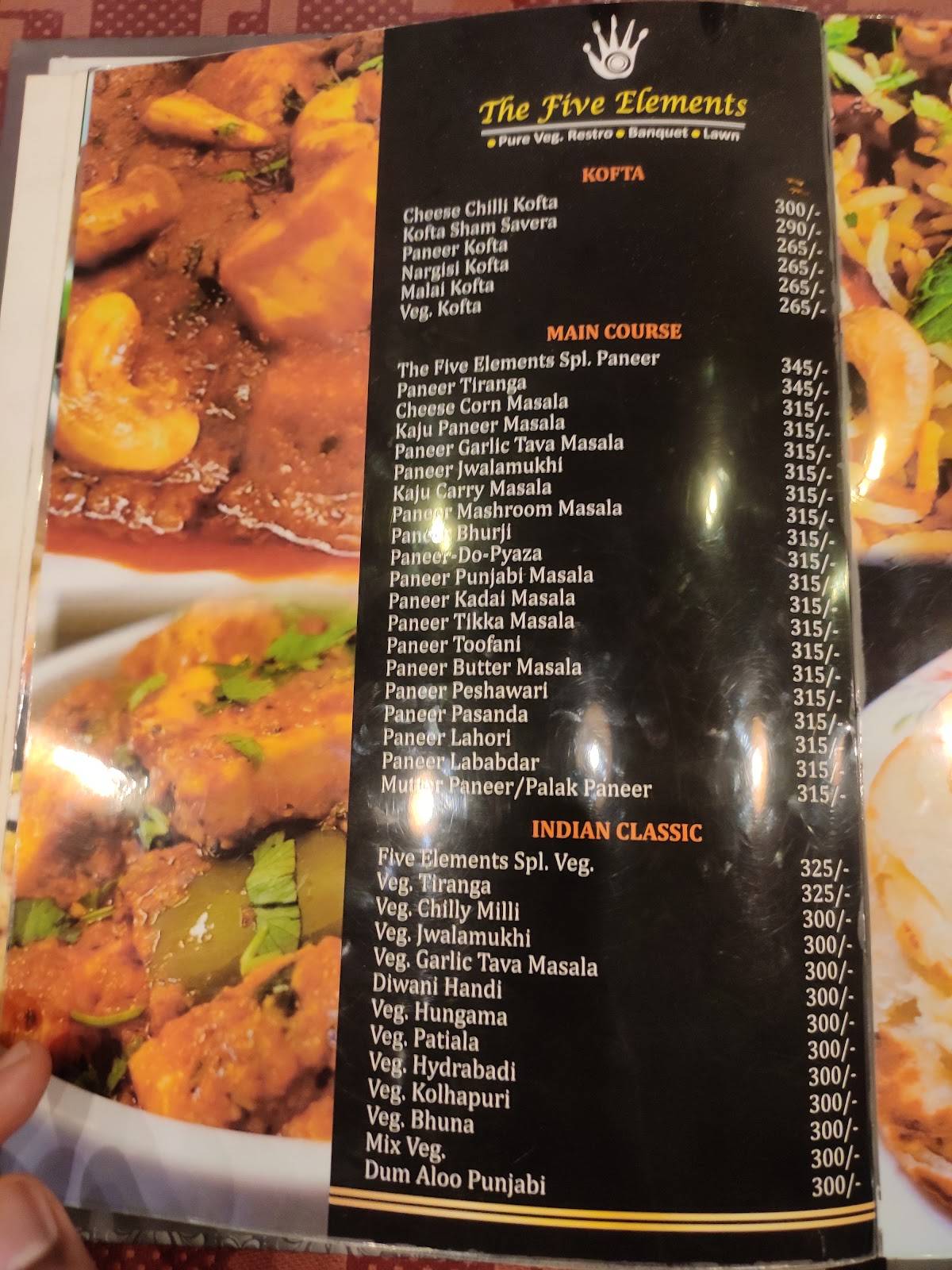 Menu at The Five Elements Restaurant, Nashik, Mahatma Nagar-Untwadi Rd