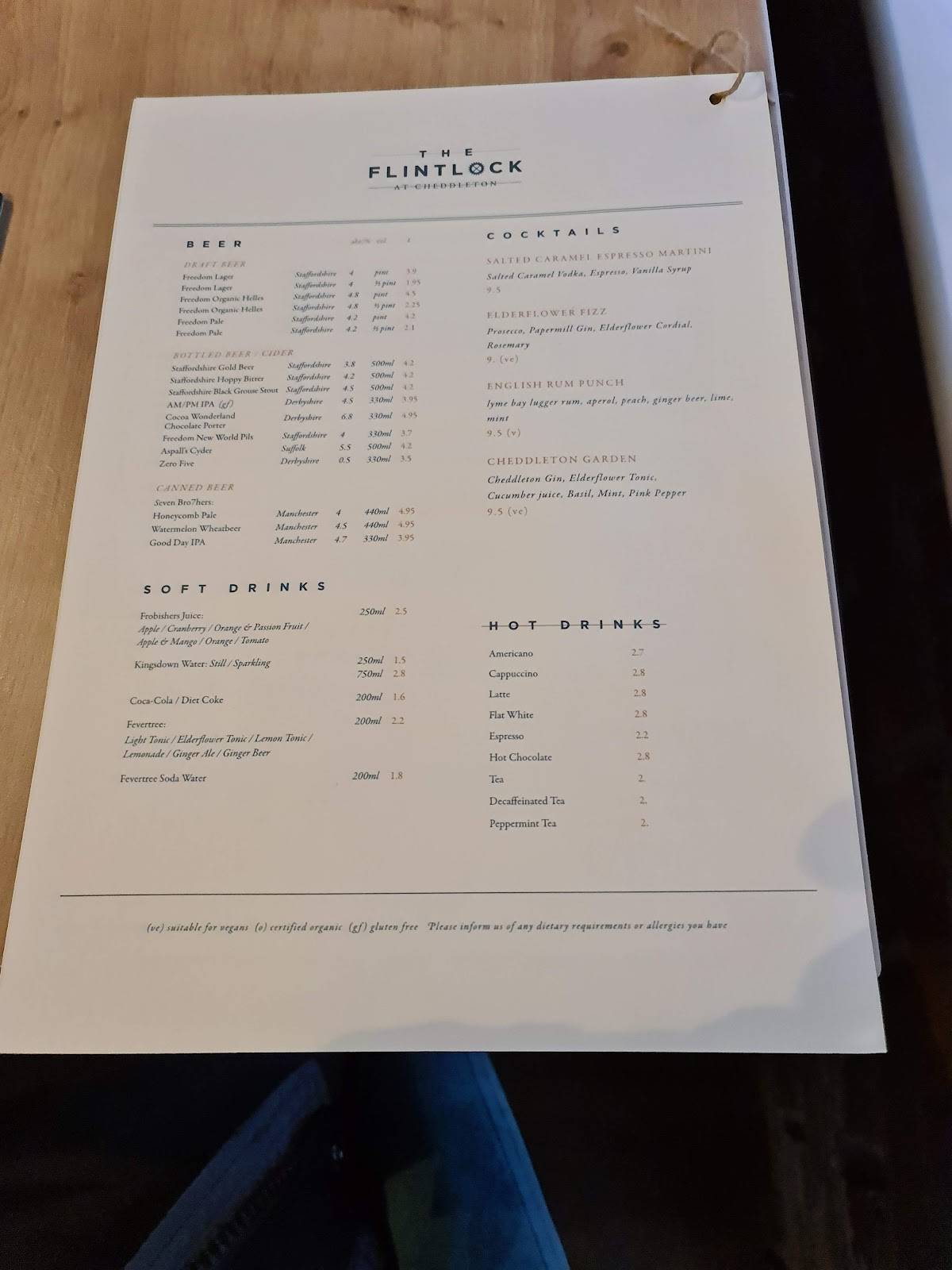 Menu at The Flintlock at Cheddleton restaurant, Leek