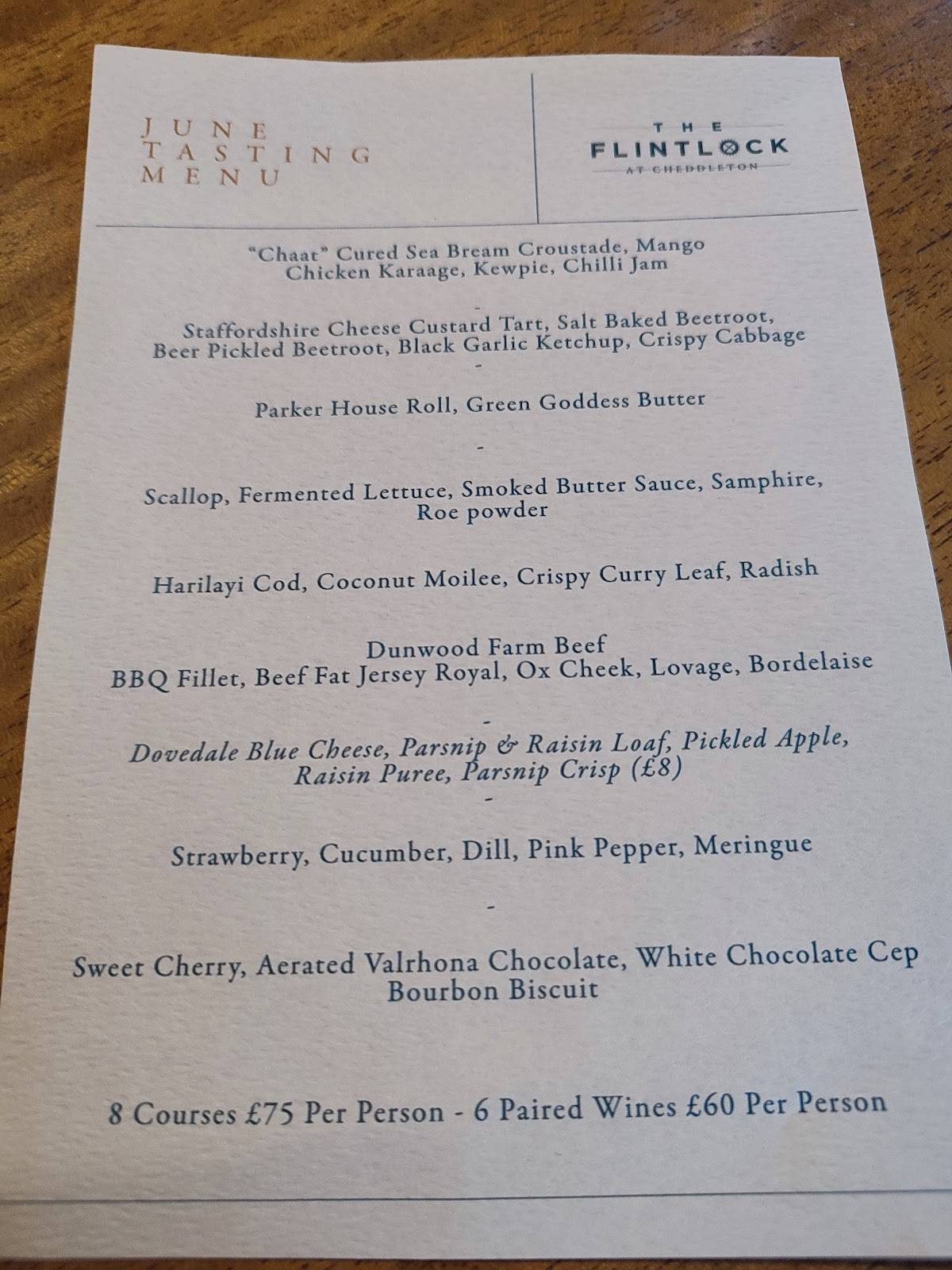 Menu at The Flintlock at Cheddleton restaurant, Leek
