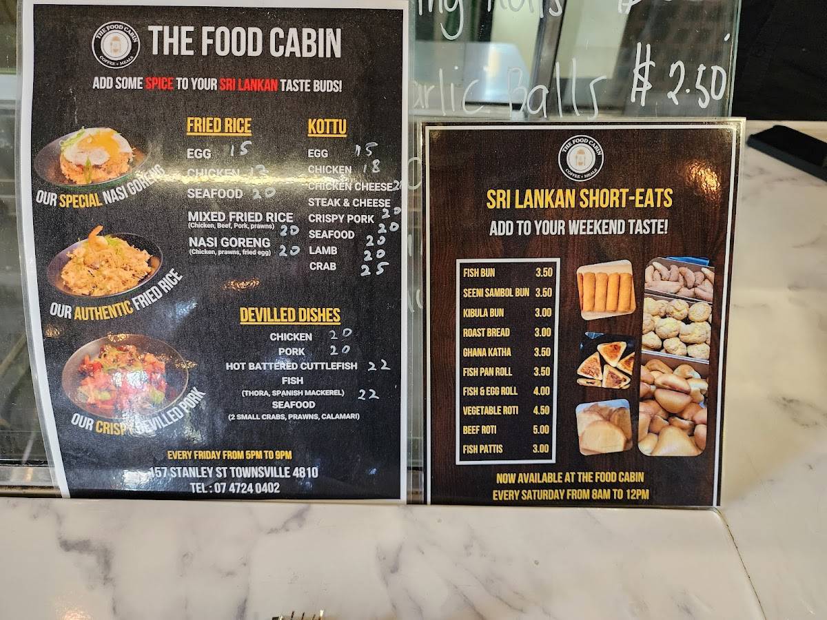 Menu at The Food Cabin restaurant, Townsville City
