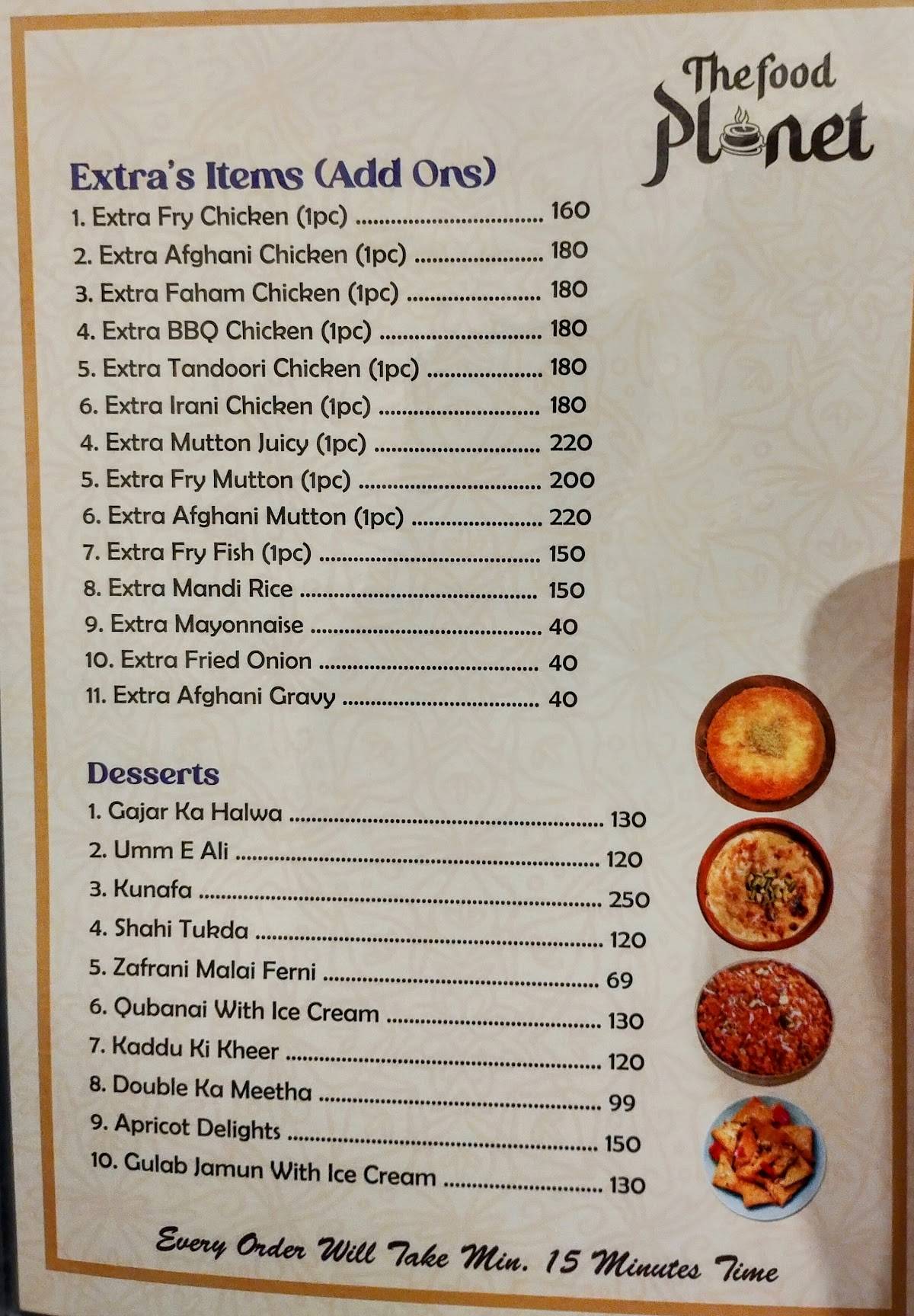 Menu at The Food Planet, Hyderabad