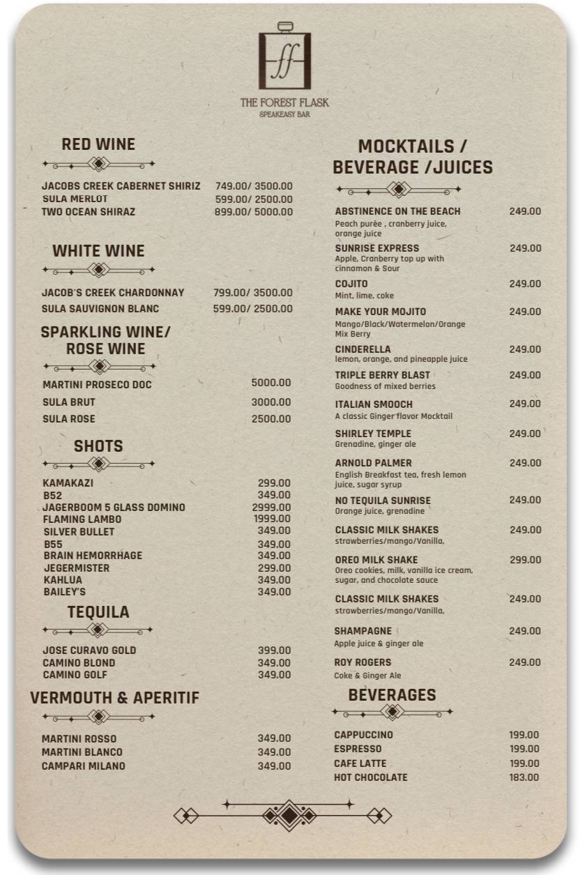 Menu at The Forest Flask, Udaipur