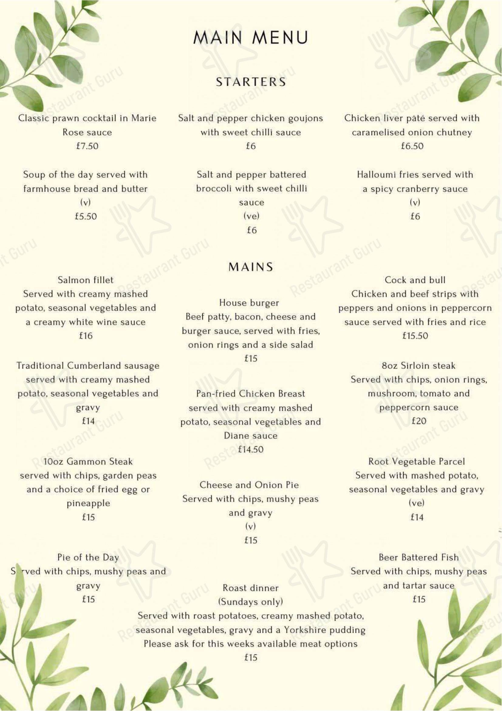 Menu at The Foresters Arms restaurant, Wigan, 41 Shevington Moor