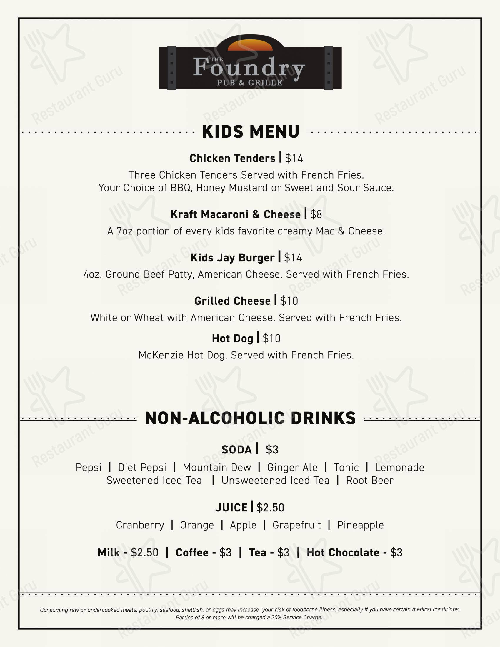 Menu at The Foundry Pub & Grille, Jay, 830 Jay Peak Rd