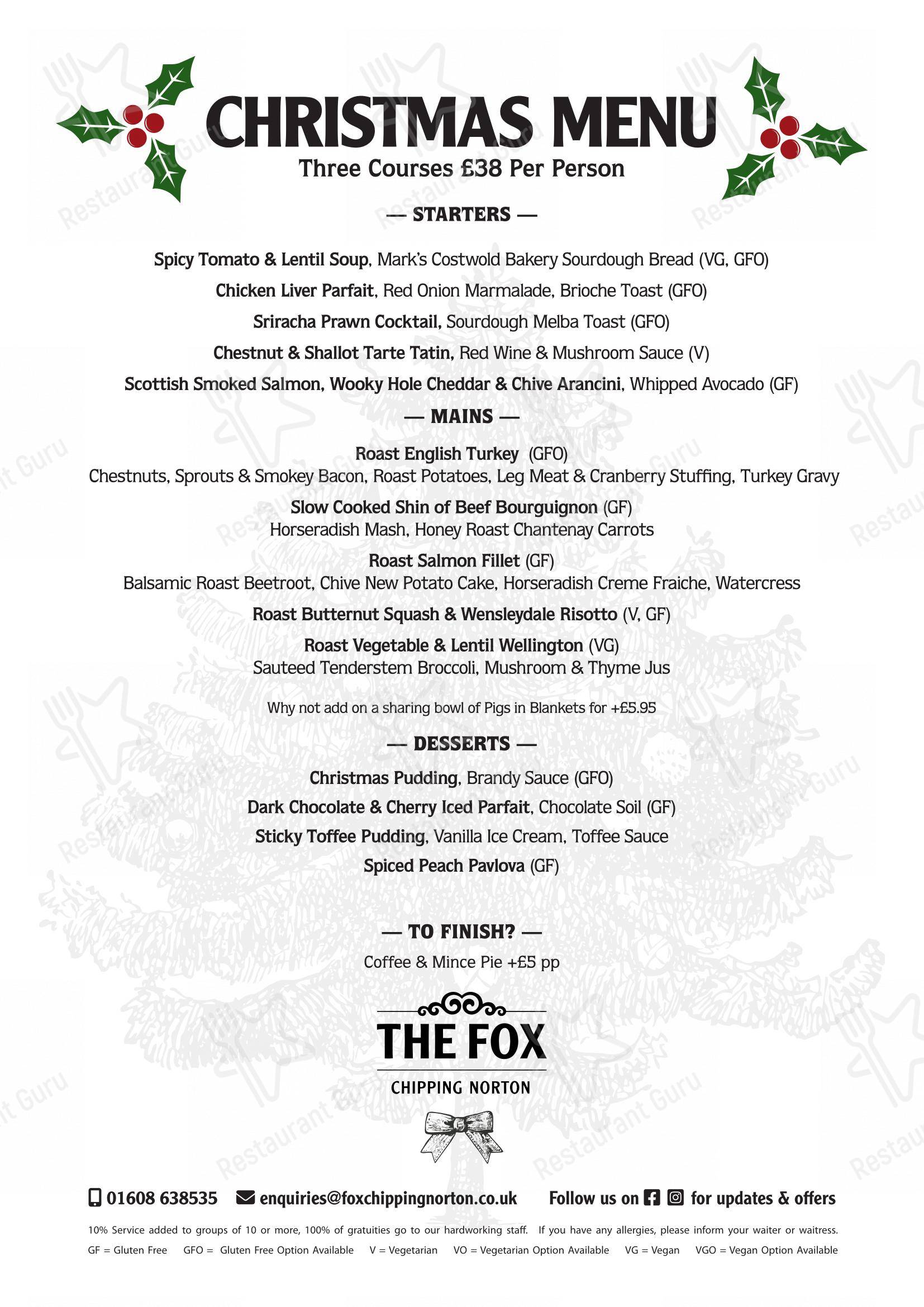 Menu at The Fox pub & bar, Chipping Norton