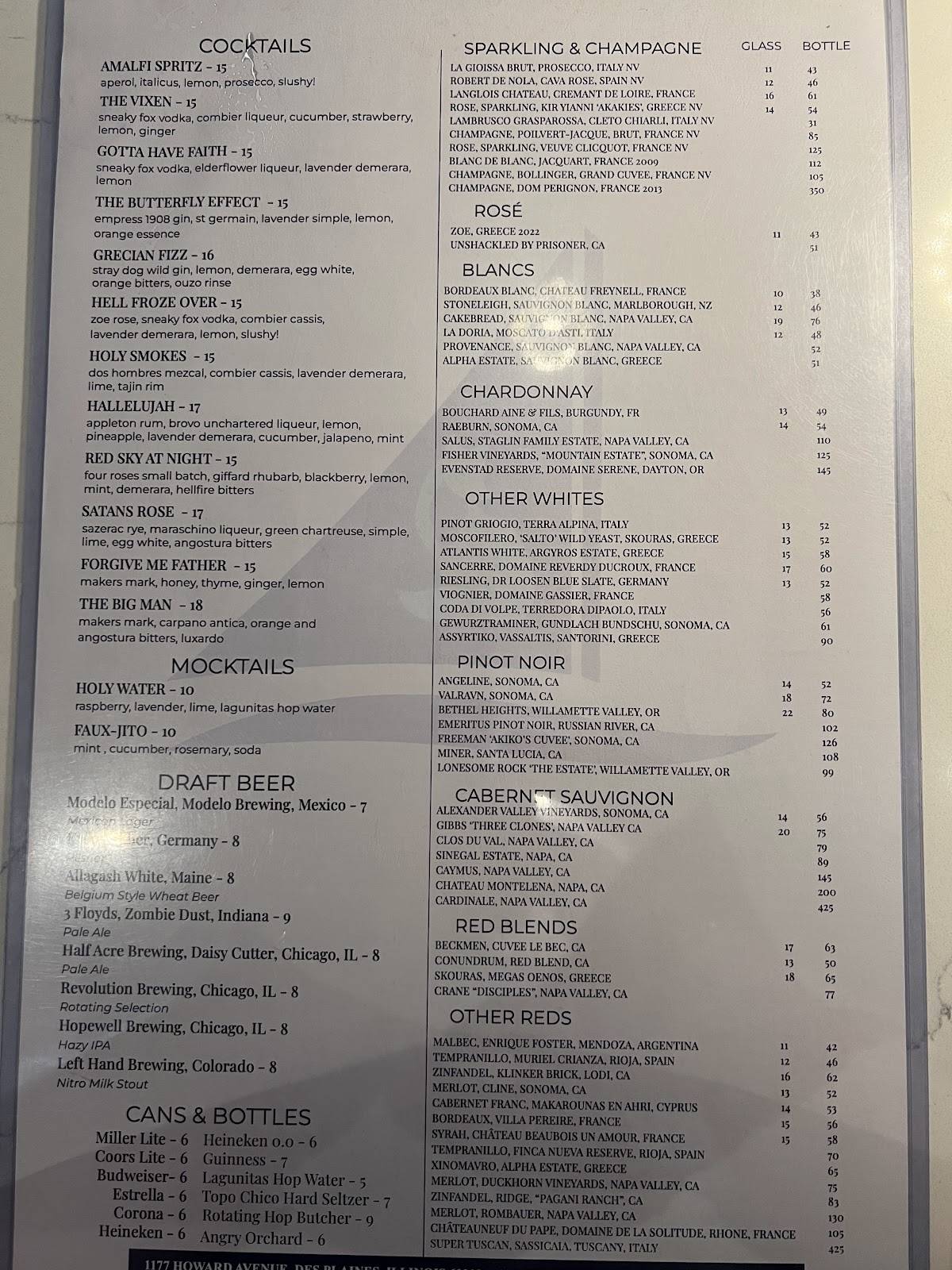 Menu at The Foxtail On The Lake pub & bar, Des Plaines