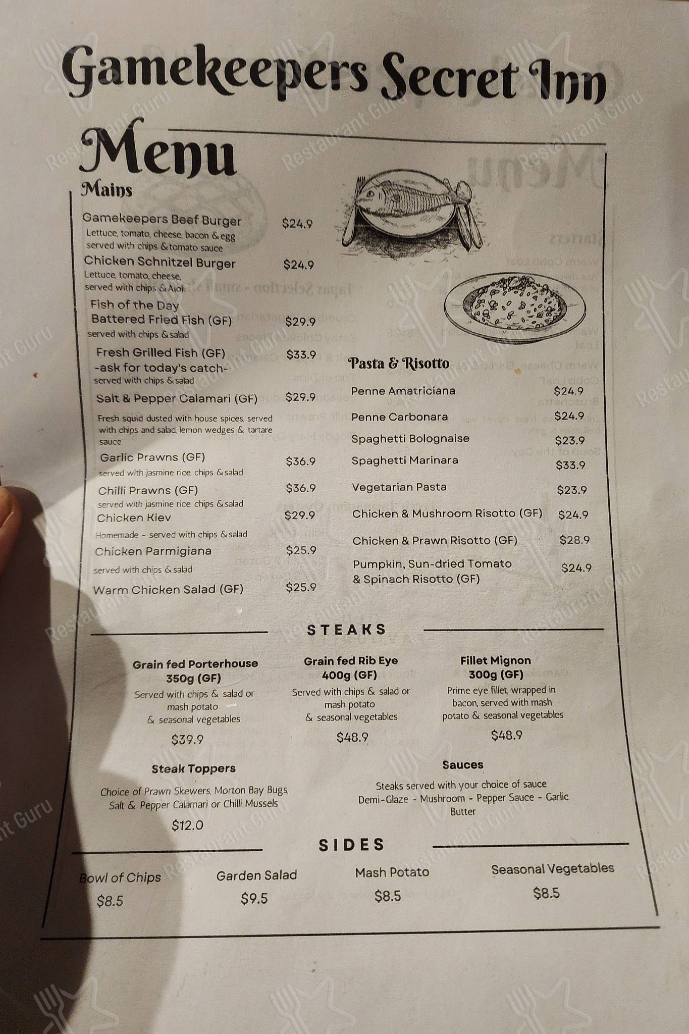 Menu at The Gamekeepers Secret Country Inn & Restaurant, Plumpton