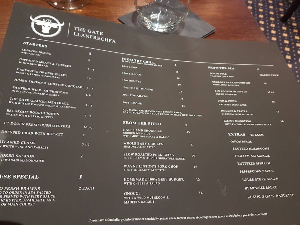 Menu at The Gate Llanfrechfa pub & bar, Cwmbran