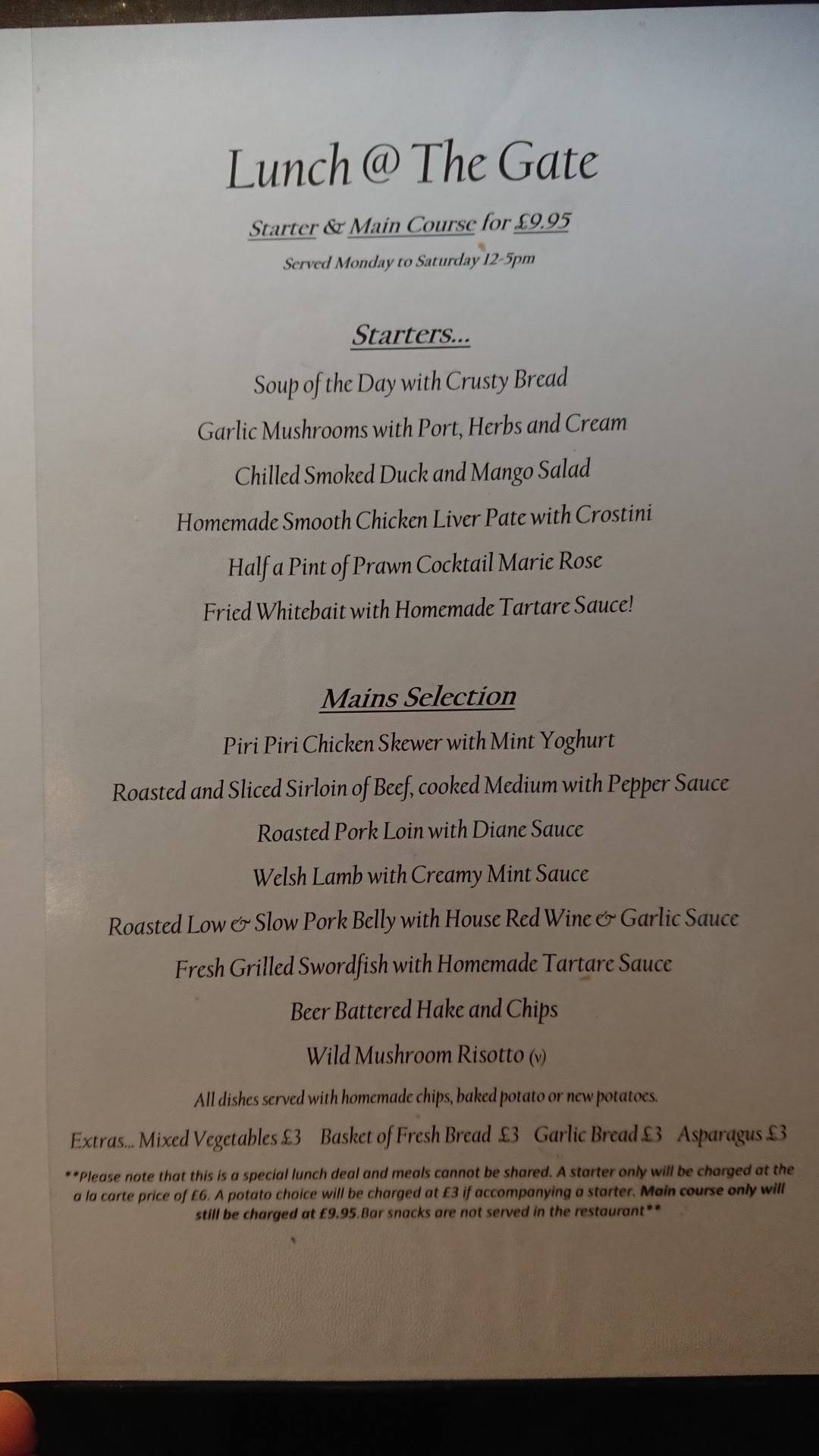 Menu at The Gate Llanfrechfa pub & bar, Cwmbran