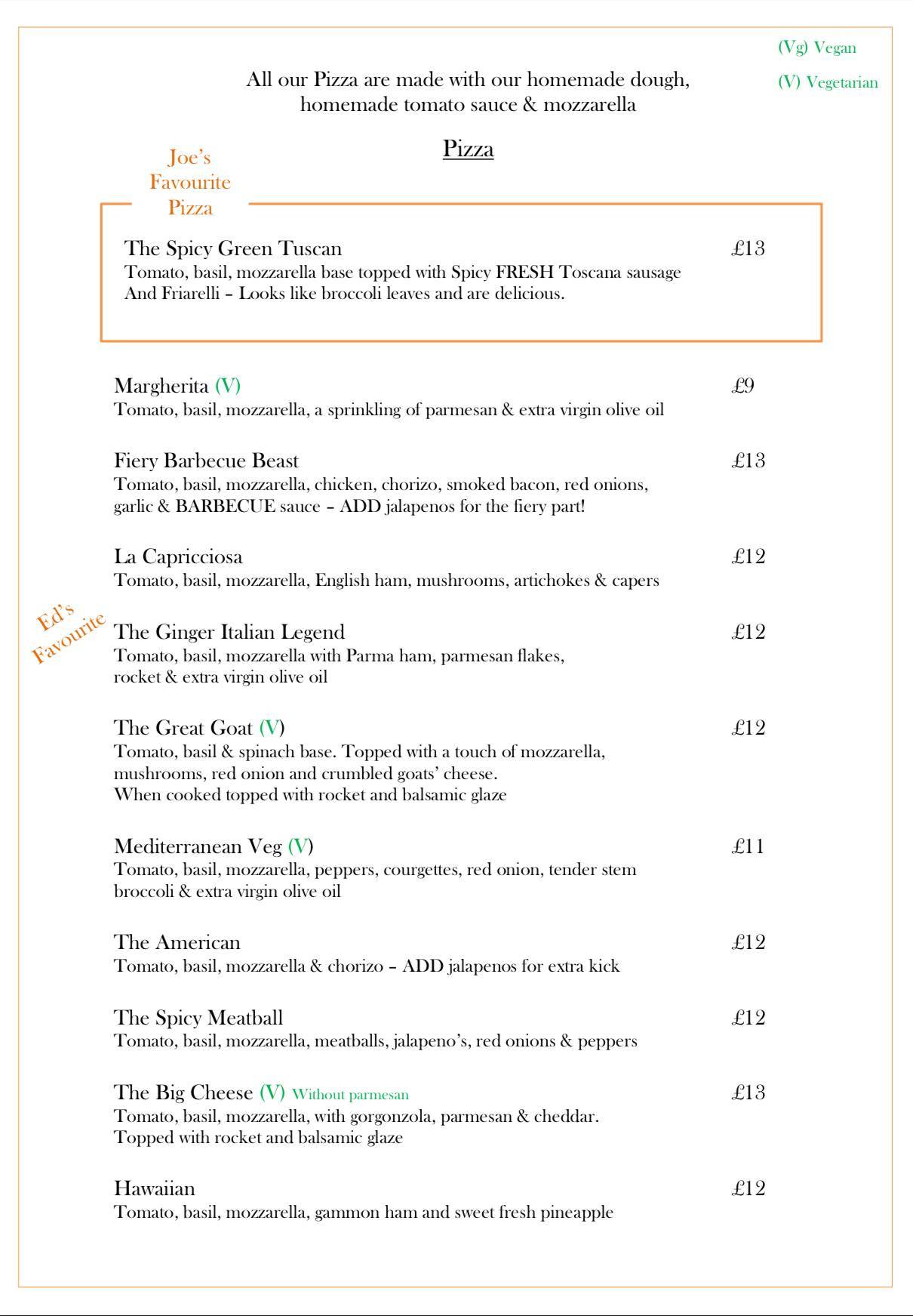 Menu at The Ginger Italian restaurant, Carshalton