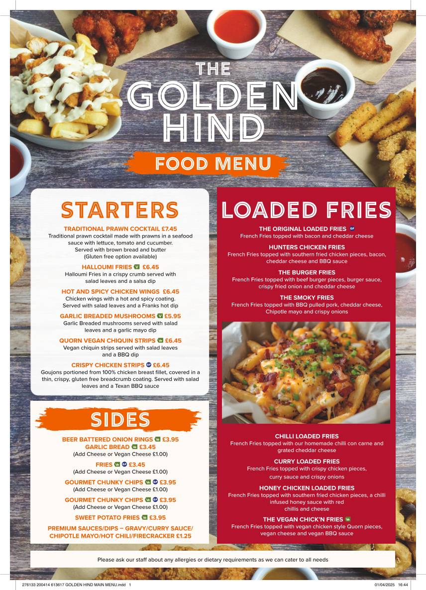Menu at The Golden Hind pub & bar, Ipswich