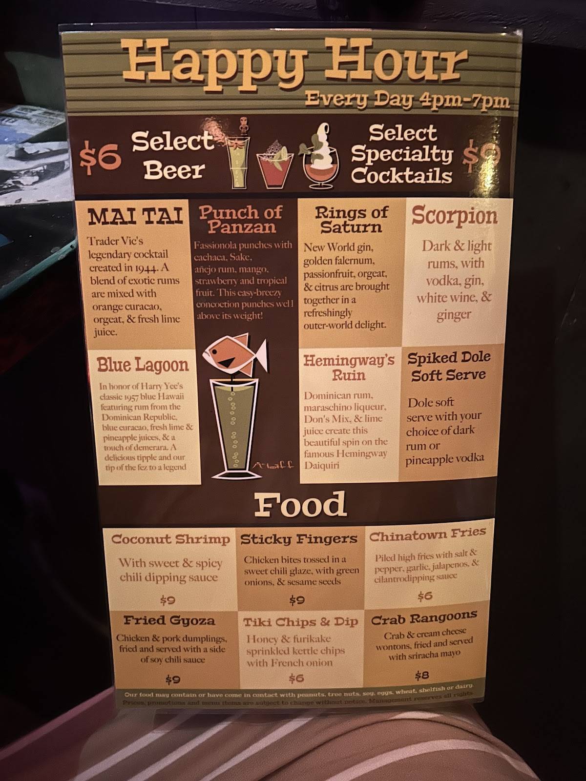 Menu at The Golden Tiki pub & bar, Las Vegas