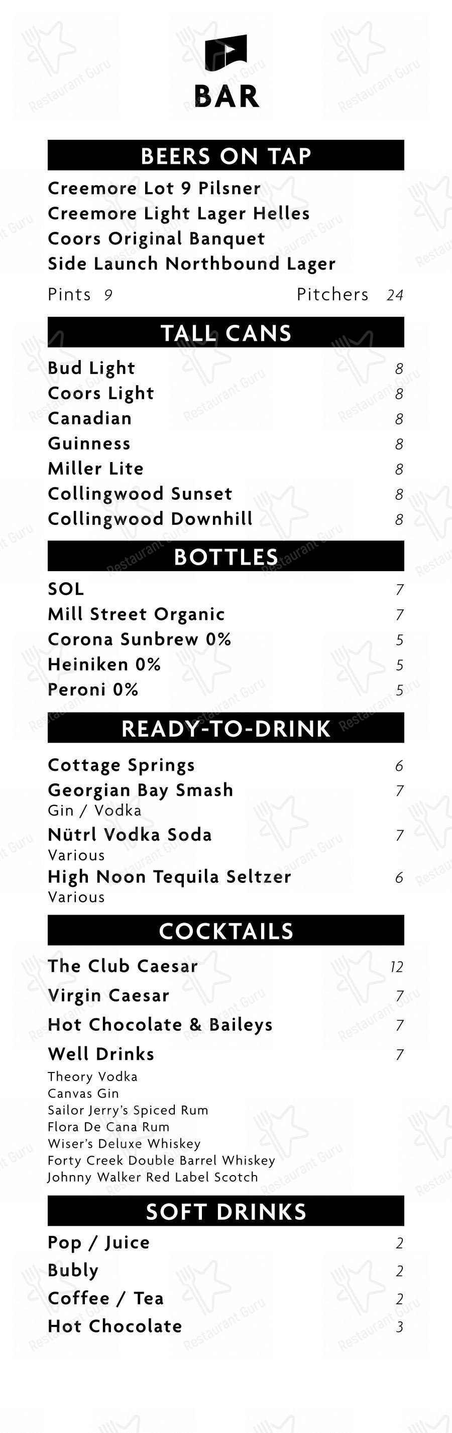 Menu at The Golf Club, Collingwood