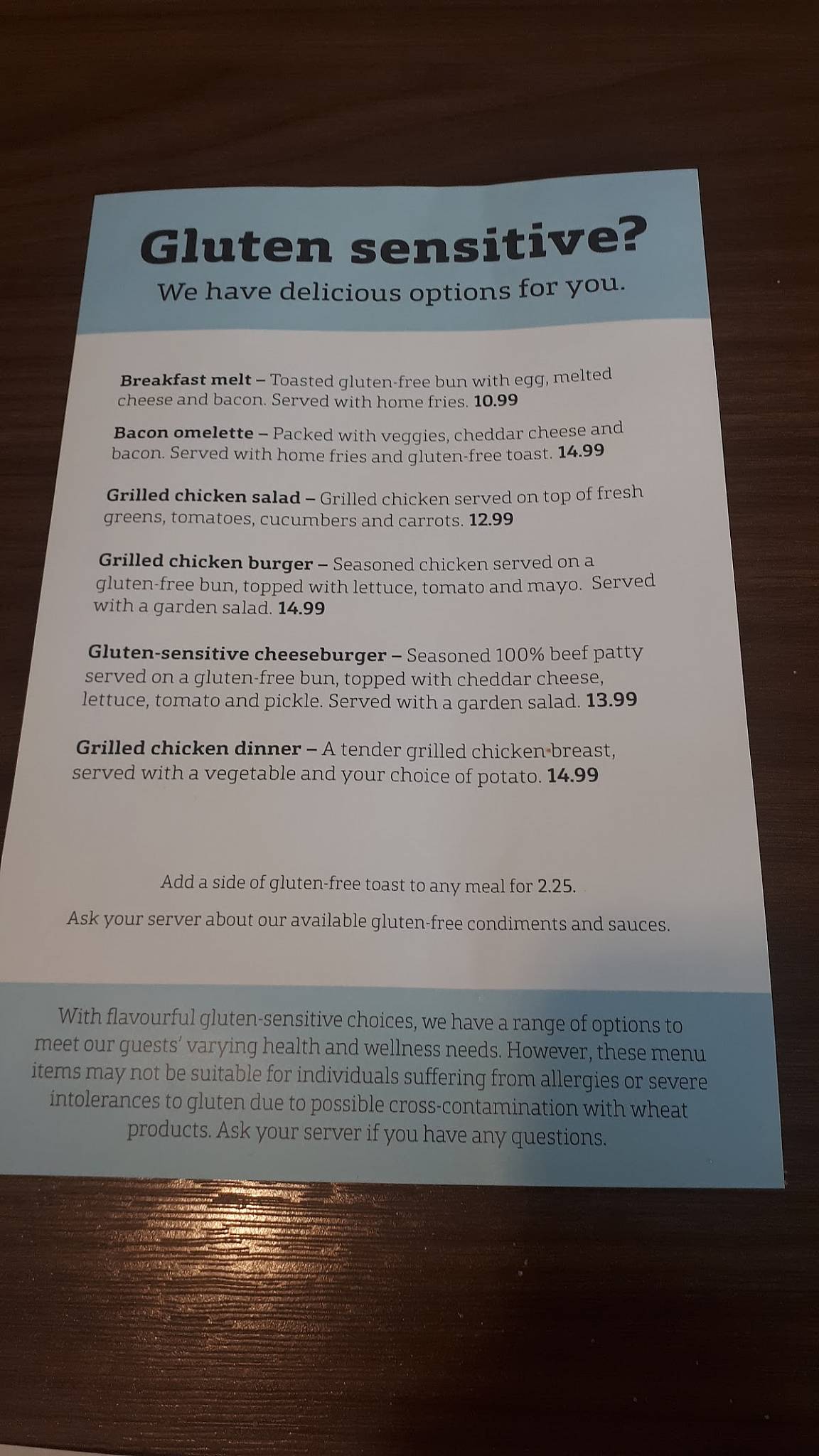 Menu at The Goose restaurant, Gander