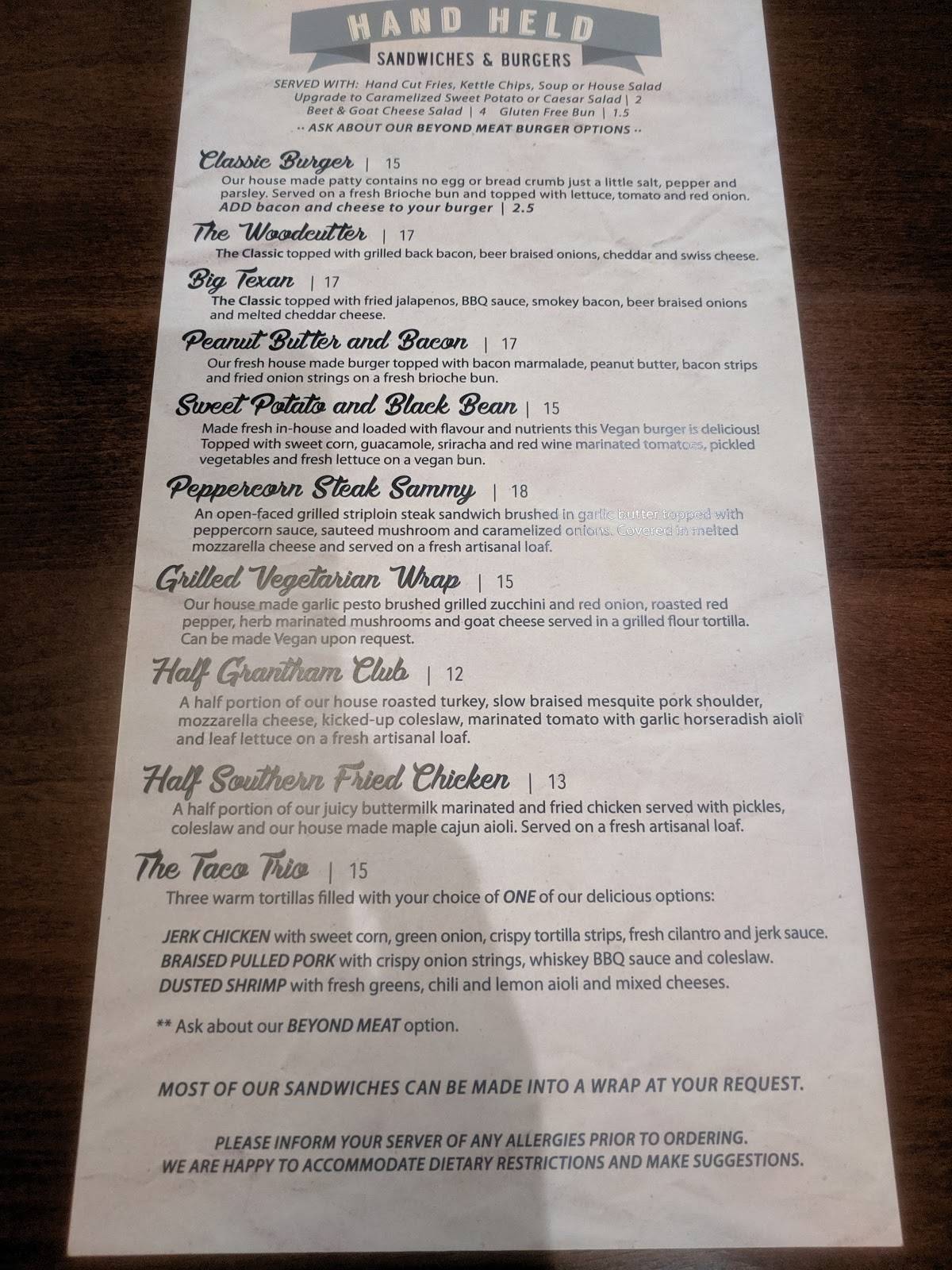 Menu at The Grantham House pub & bar, St. Catharines