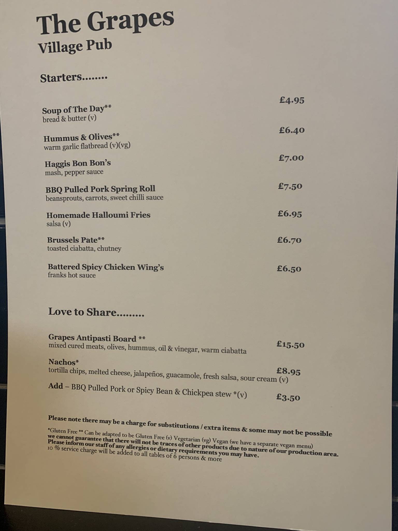 Menu at The Grapes pub & bar, Livingston