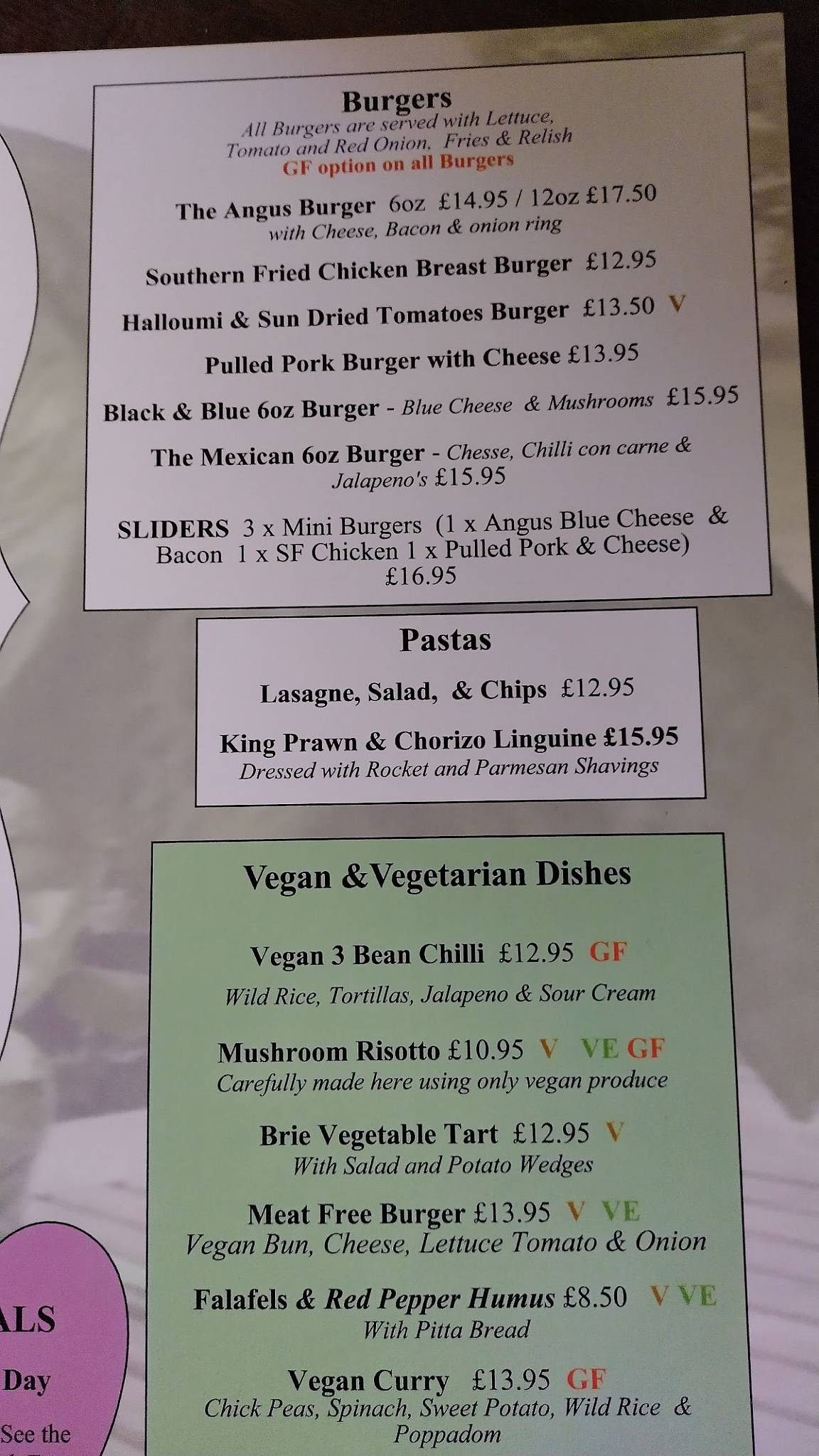 Menu at The Green Dragon pub & bar, London Colney